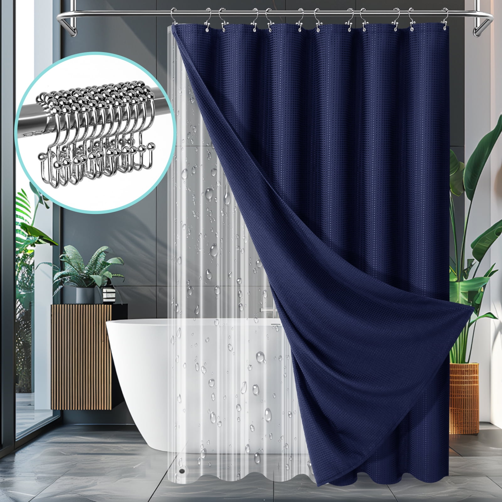 Cocosity Waffle Textured Polyester Fabric Heavy Duty Shower Curtains ...
