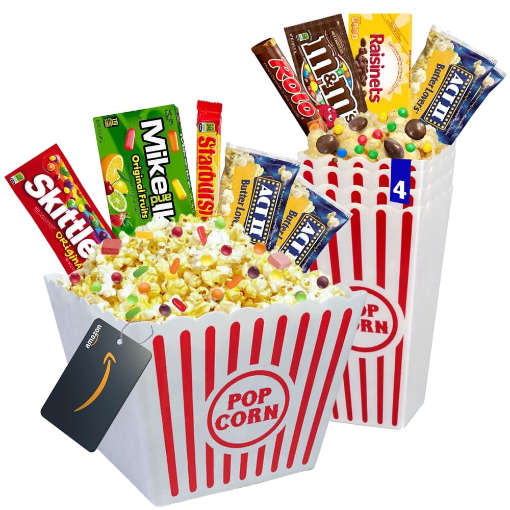 Movie Night Popcorn and Candy Gift Basket with 1 Movie Night Gift Card ...