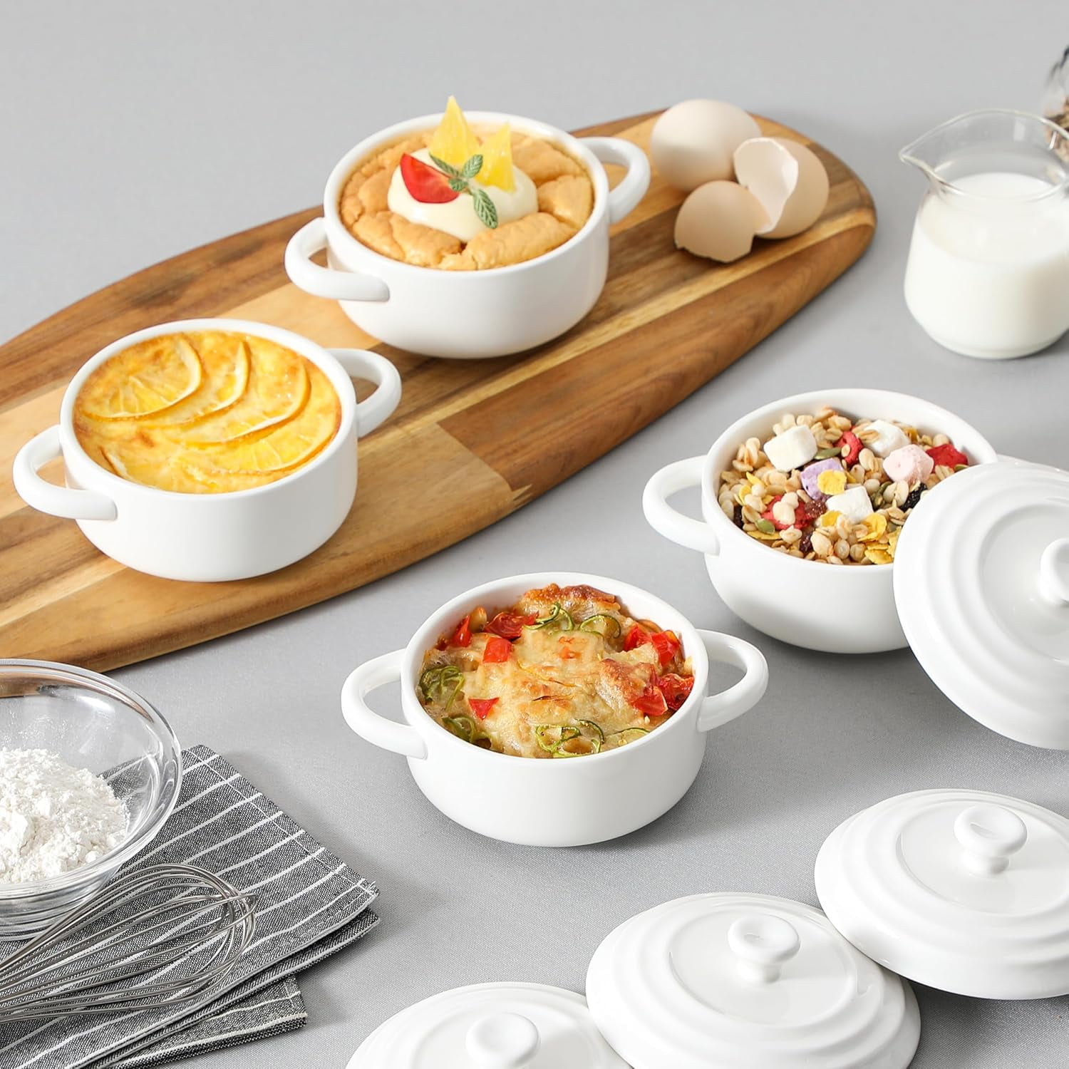 Cocotte Set - 14 OZ Ceramic Baking Dishes with Lids and Handles, Oven ...
