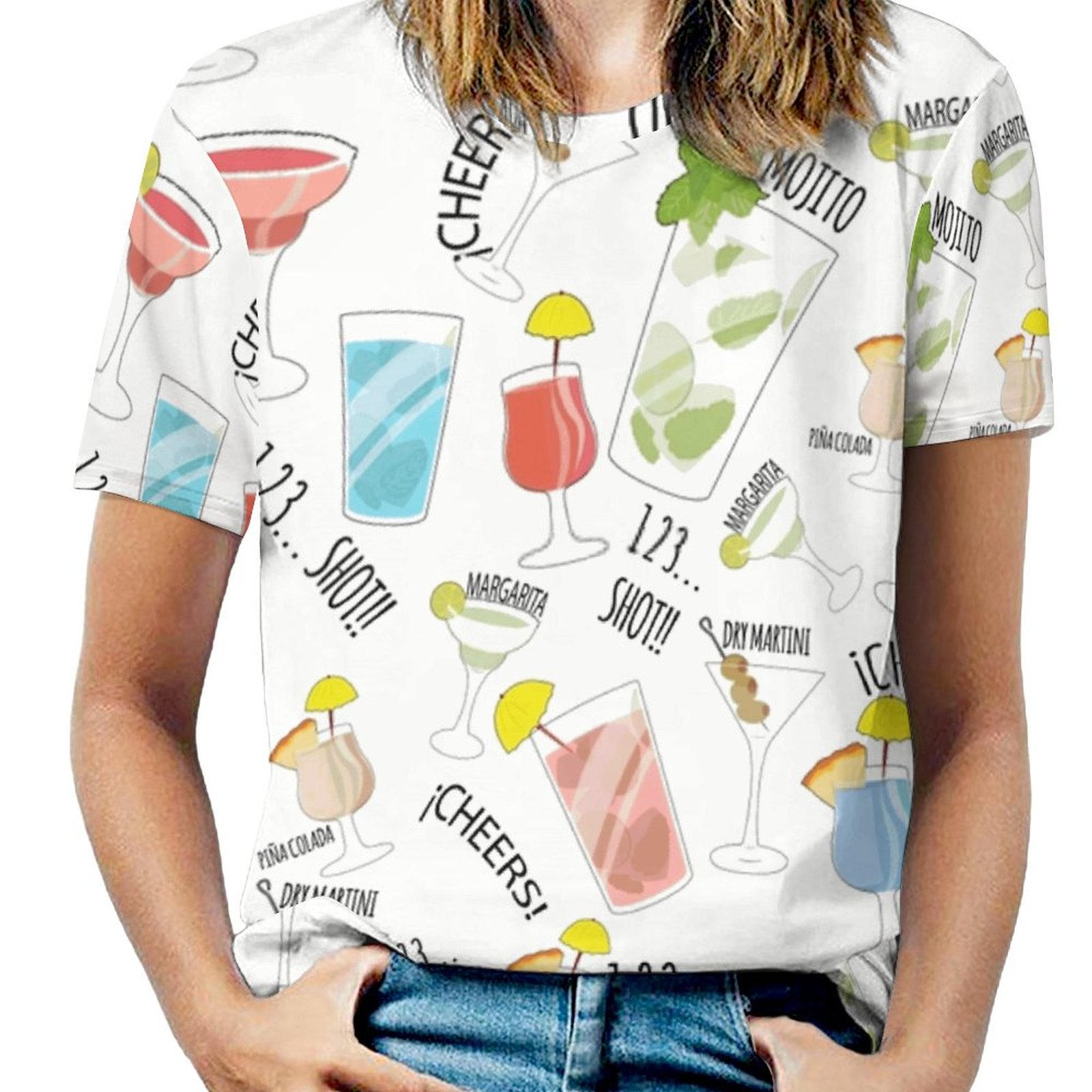 Coctels! Slit Sleeve Cold Shoulder Print Women T Shirt Casual Summer ...