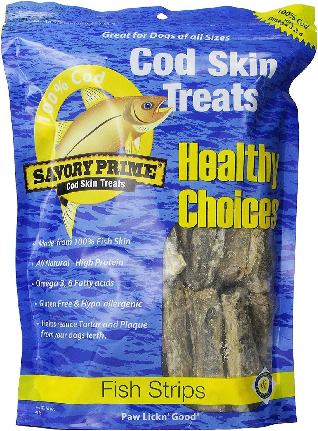 Cod Skin Fish Strips, 16-Ounce, No Artificial Color, All Breed Sizes ...