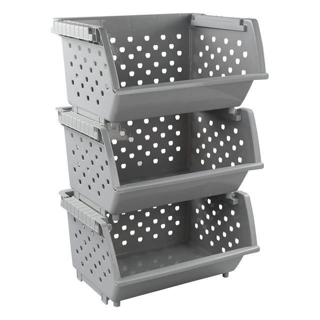 CodYinFI Large Set of 3 Stackable Plastic Baskets, Open Front Stacking ...