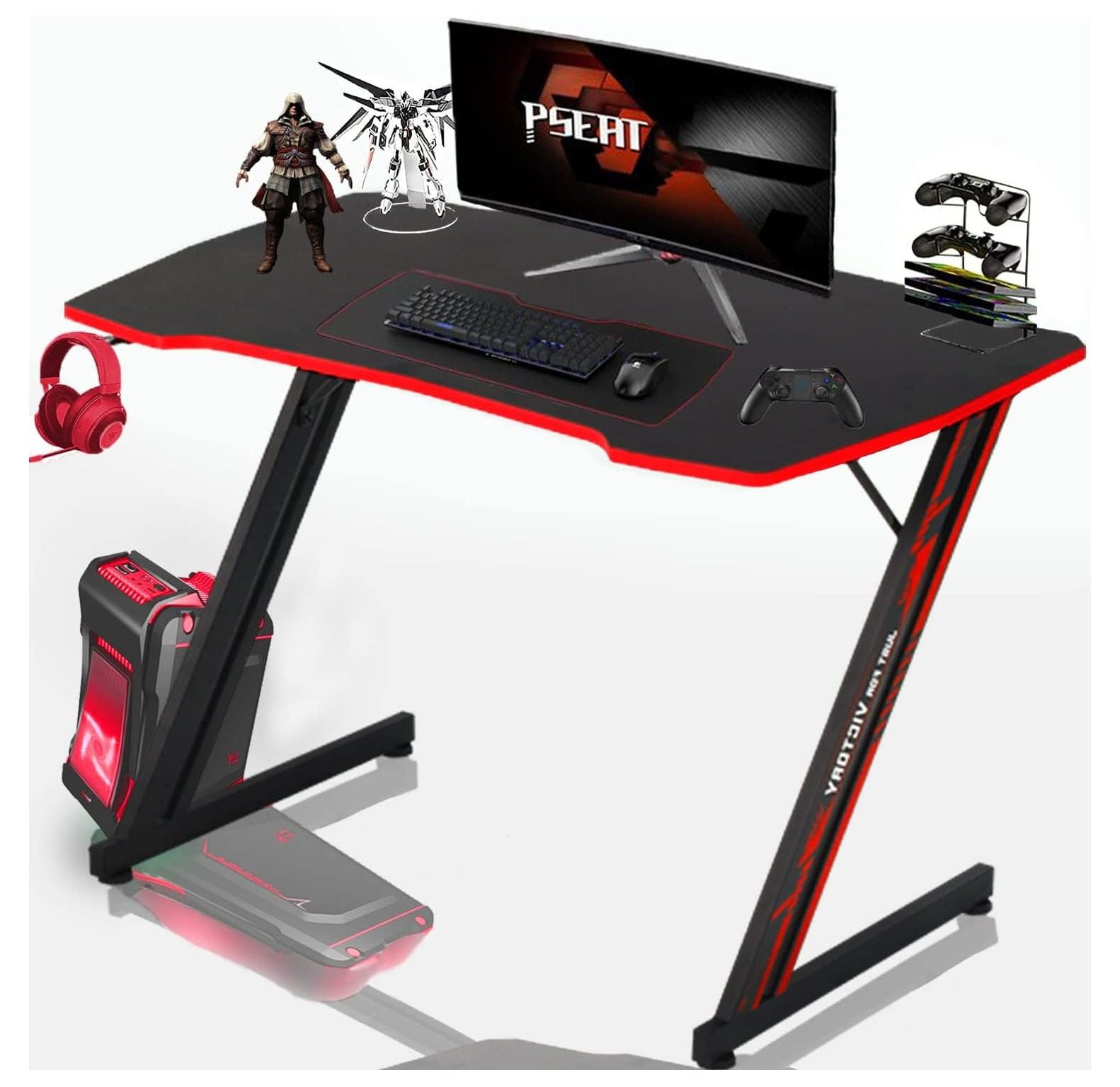 CodYinFI 39 Inch Gaming Desk Z-Shaped Computer Gaming Workstation with ...