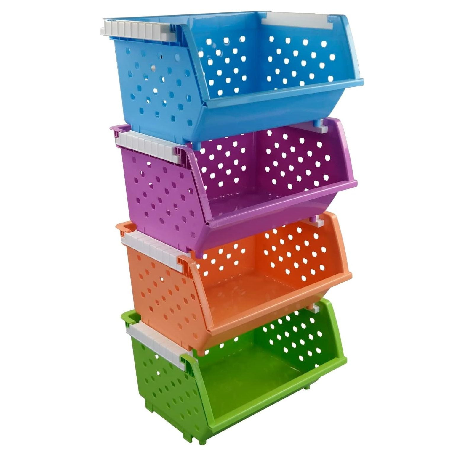 CodYinFI 4-Pack Large Plastic Stackable Storage Basket, Multi ...