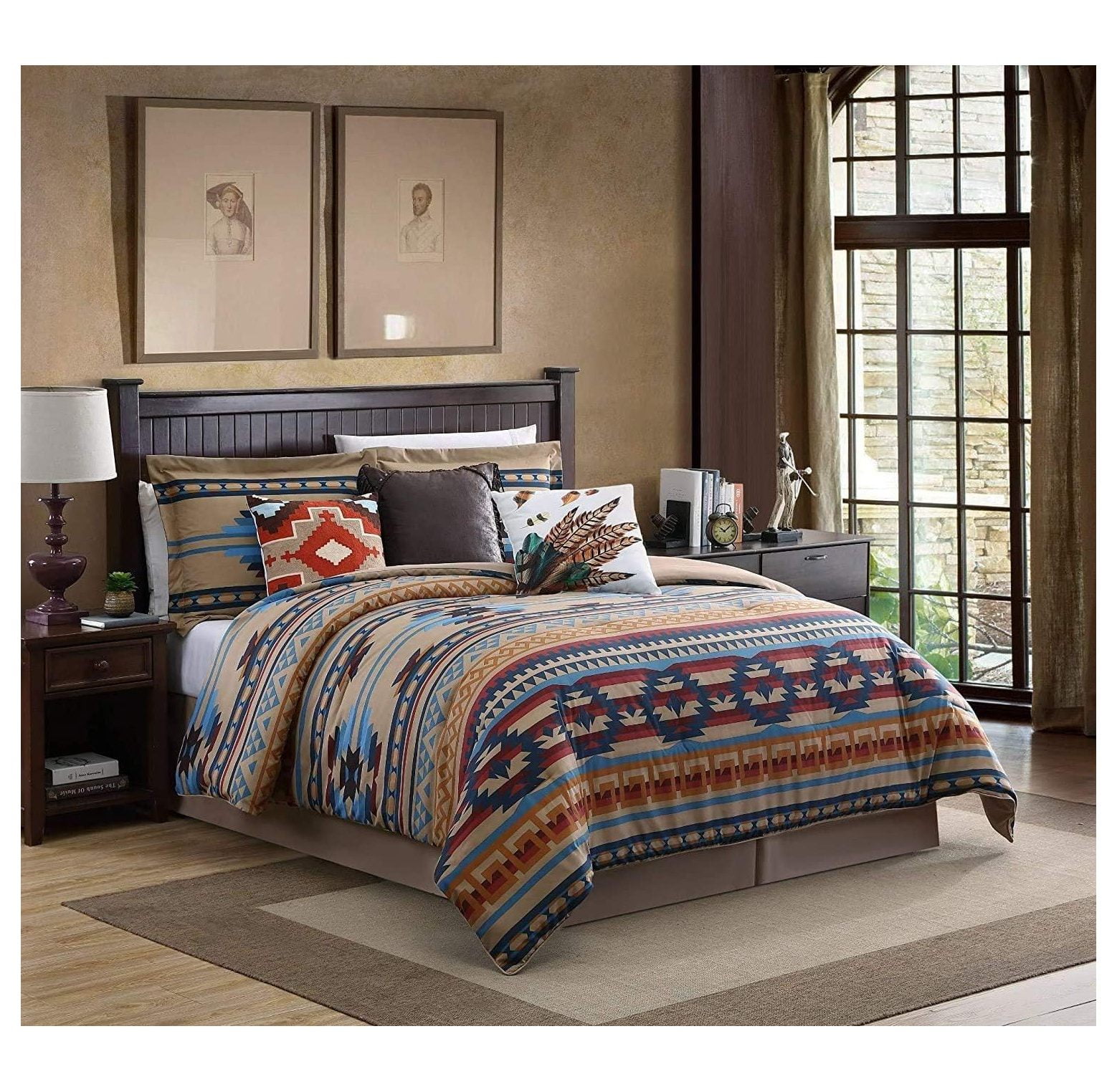 CodYinFI 7-Pieces Beige Brown Blue Red Geometric Tribal Comforter ...