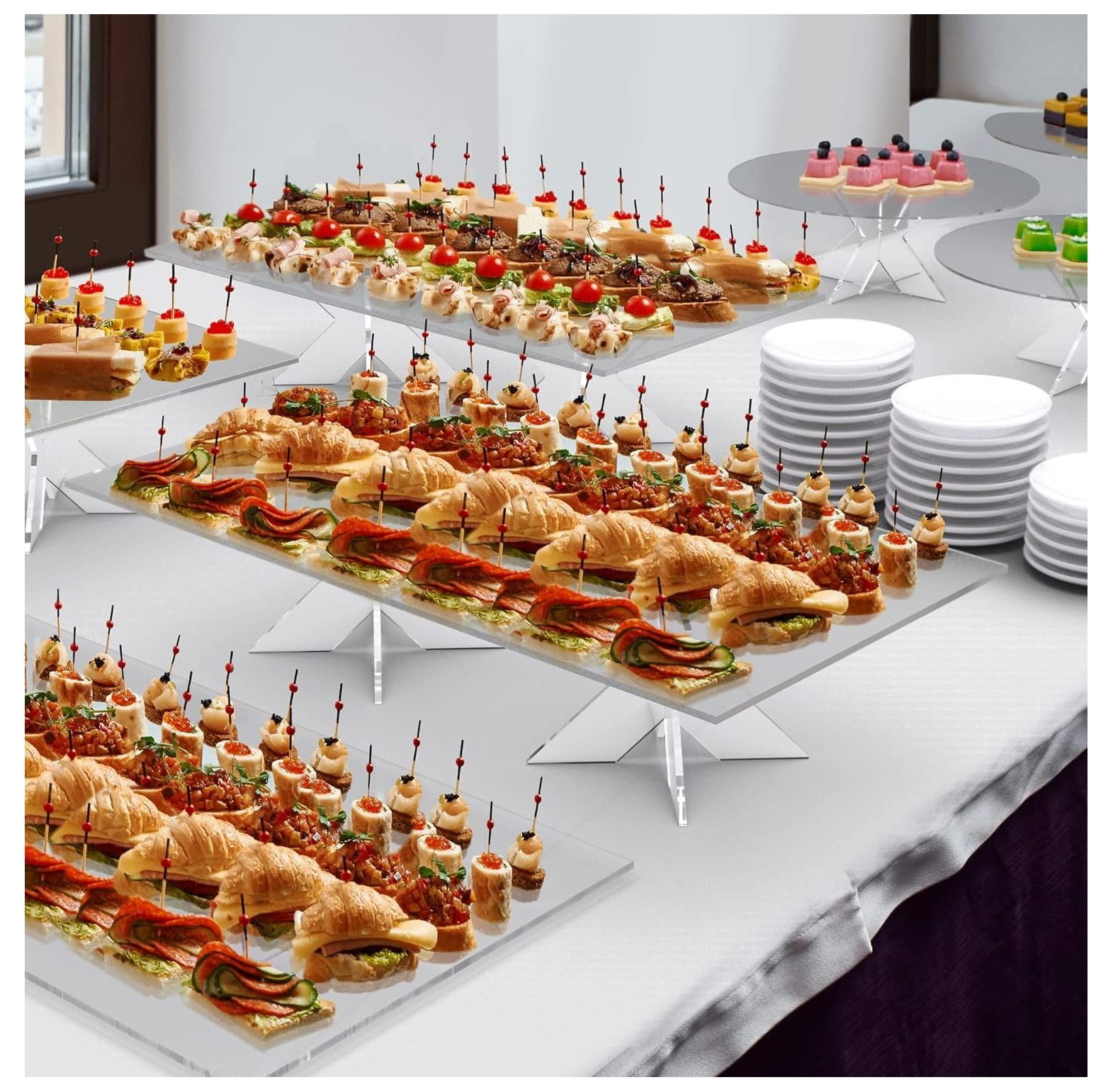 CodYinFI Rectange Buffet Serving Tray with Display Stand for Cupcakes ...