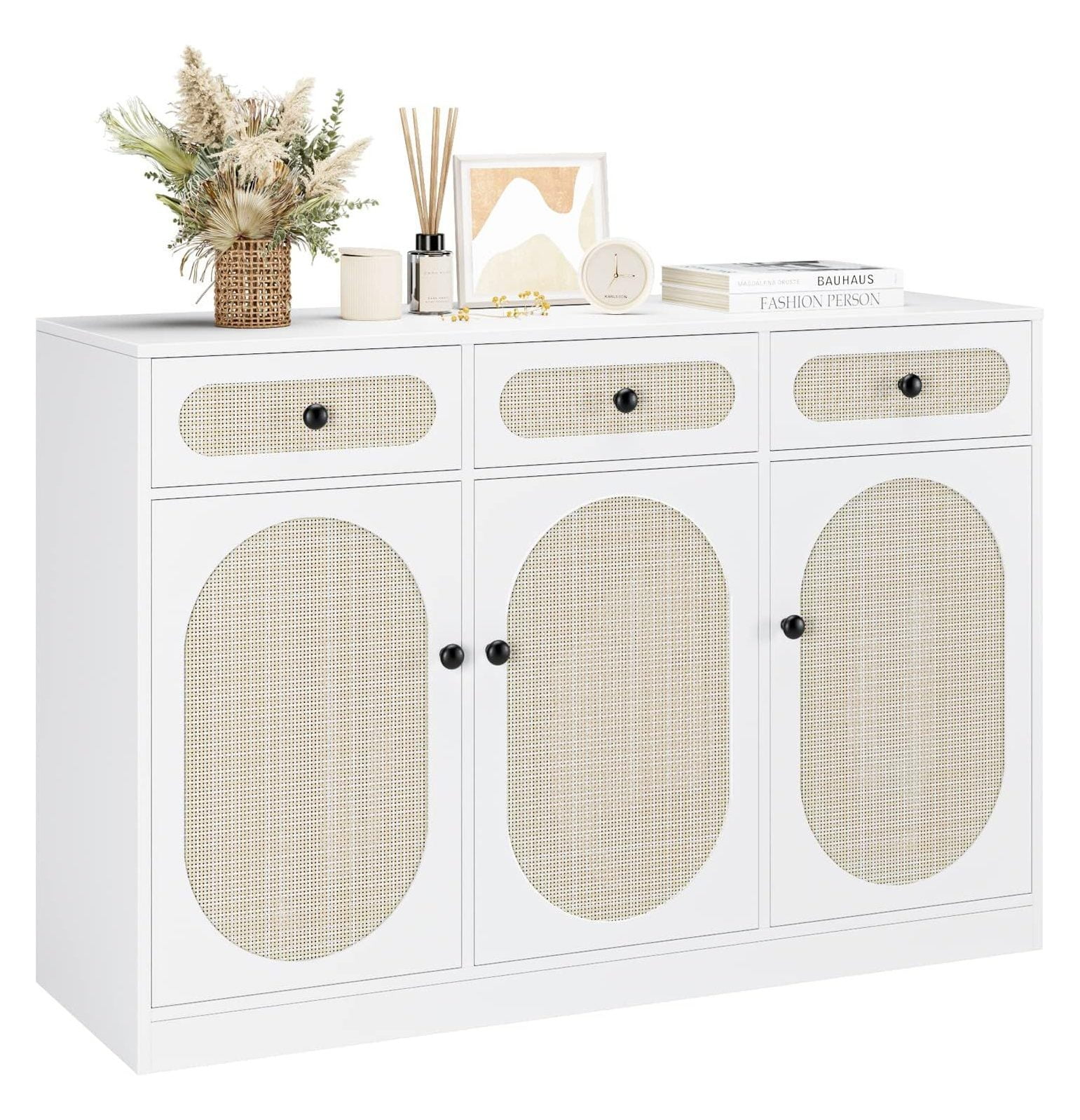 CodYinFI Buffet Cabinet, Rattan Kitchen Cabinet with 3 Doors and 3 ...