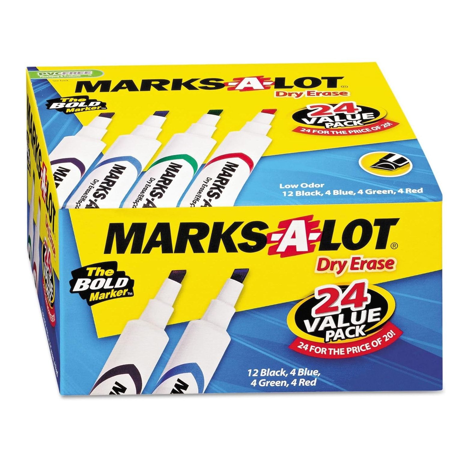 CodYinFI Marks-A-Lot 98188 Dry Erase Markers, 4 Colors, 24 Markers/Pack ...