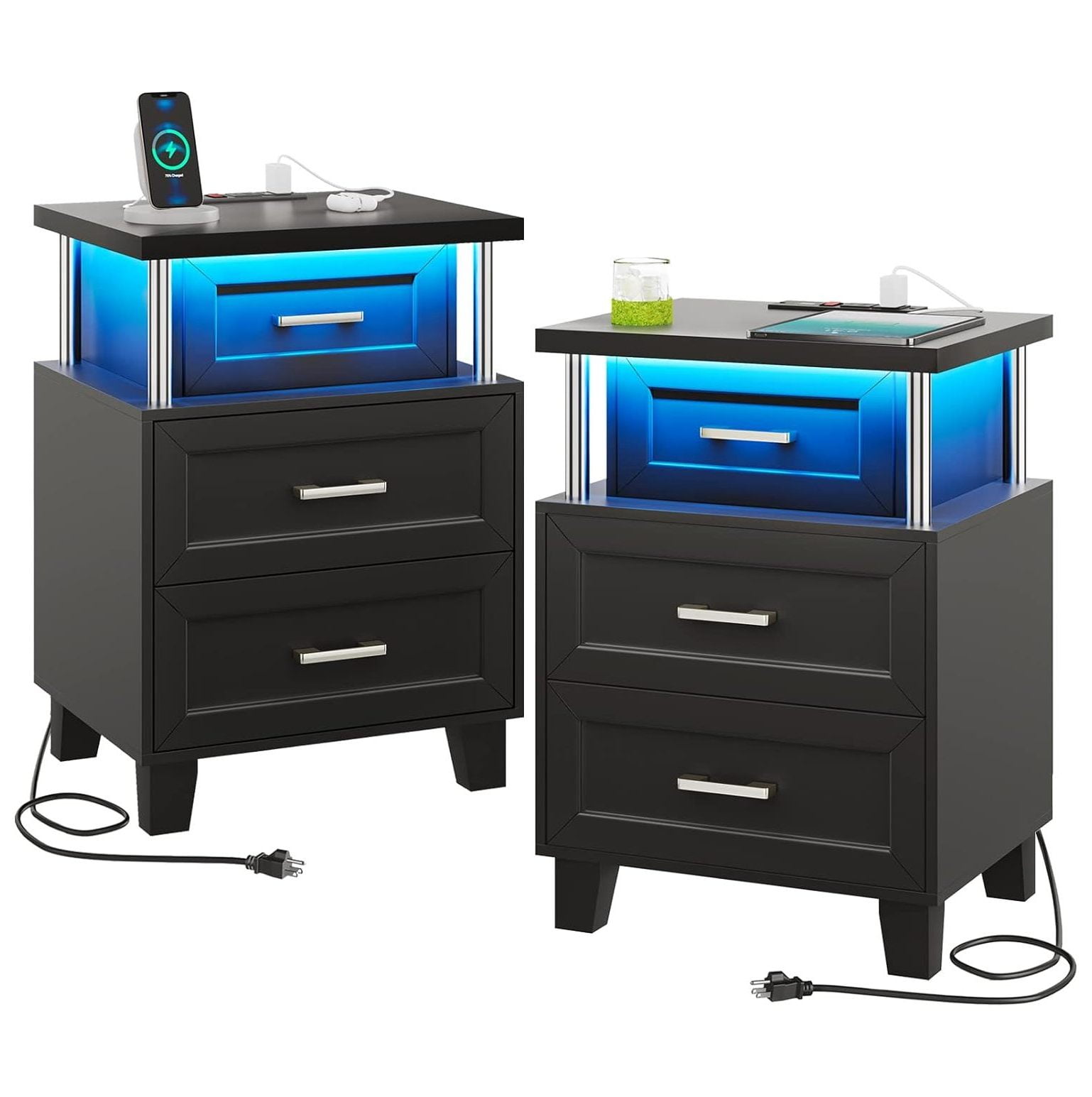 CodYinFI Nightstands Set of 2, LED Nightstand with Charging Station ...