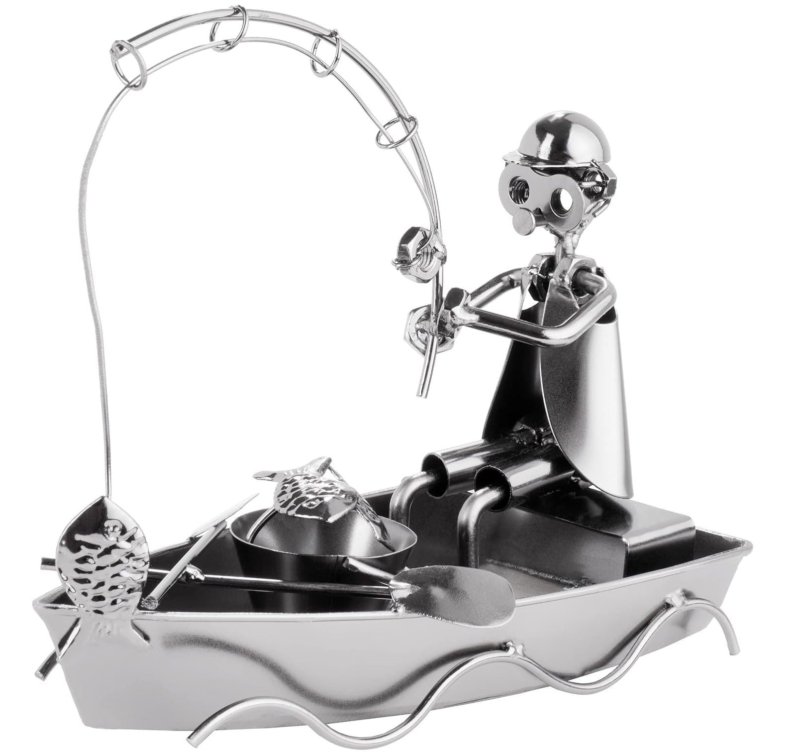 CodYinFI Nuts and Bolts Sculpture Angler in Boat - Handmade Metal Man ...