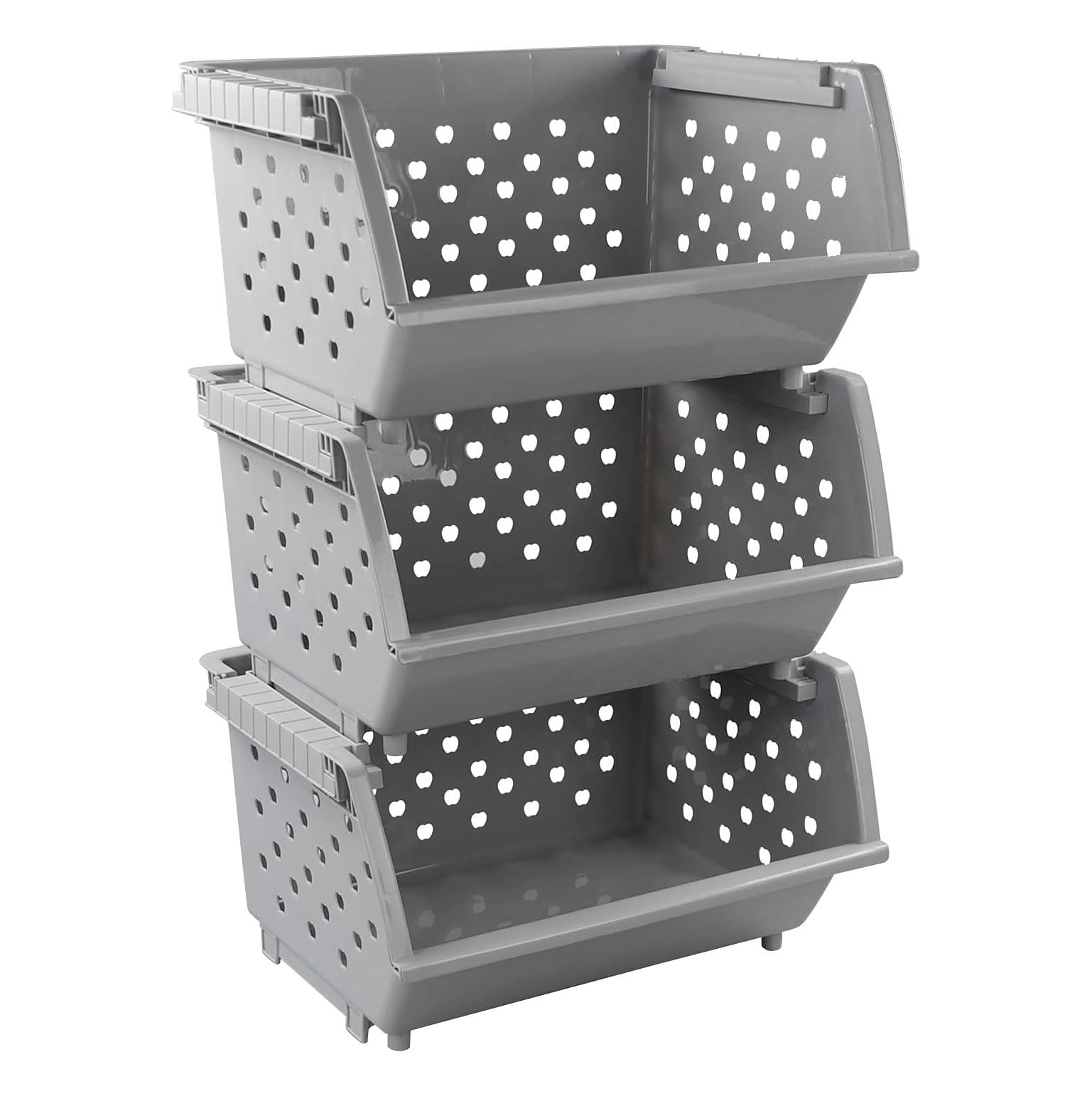 CodYinFI Large Set of 3 Stackable Plastic Baskets, Open Front Stacking ...