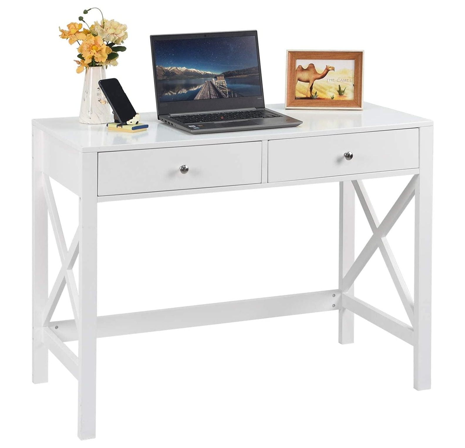 CodYinFI White Home Office Desk with Drawers, Modern Writing Computer ...