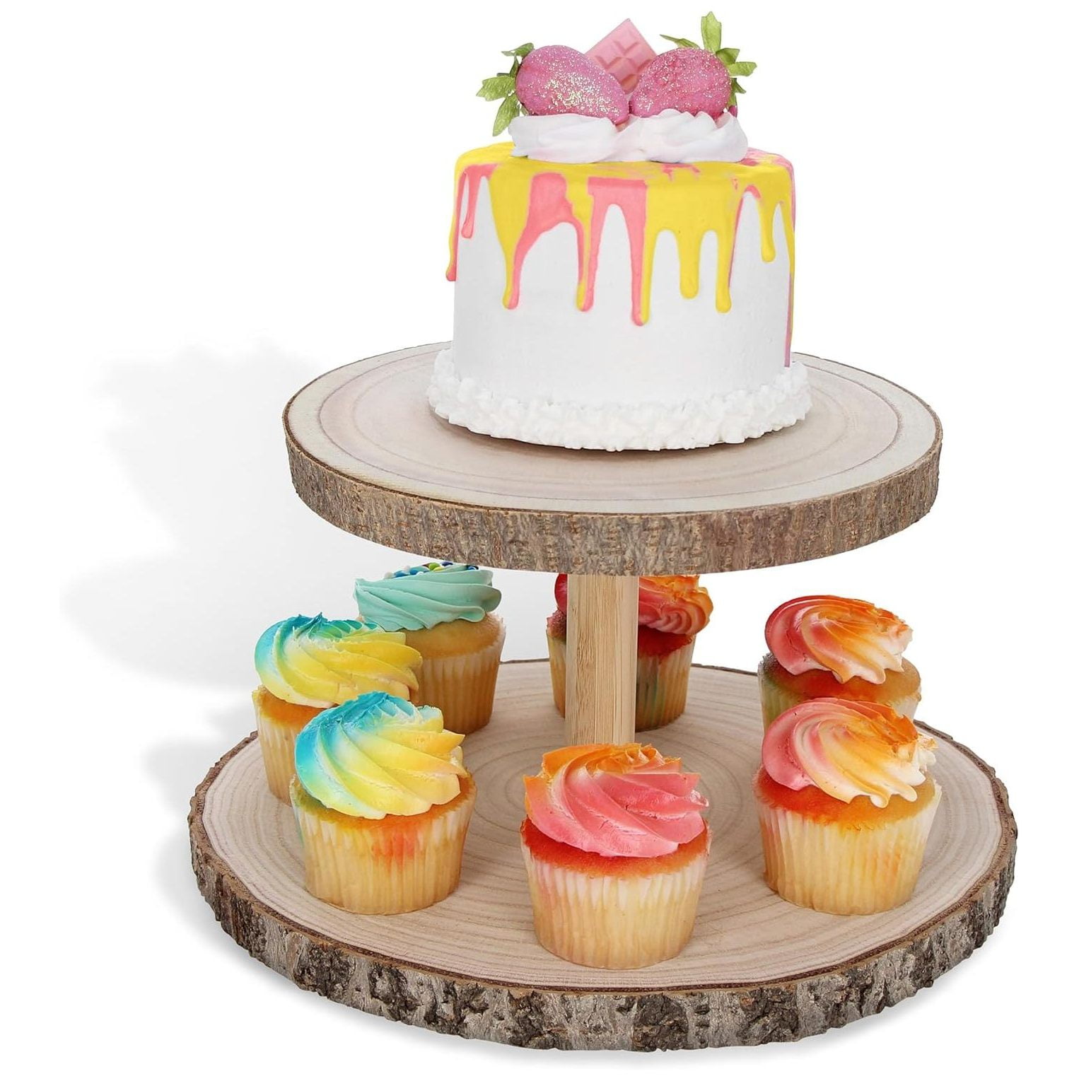 CodYinFI Wooden Cupcake Stand Rustic Dessert Table Display Set - 2 ...