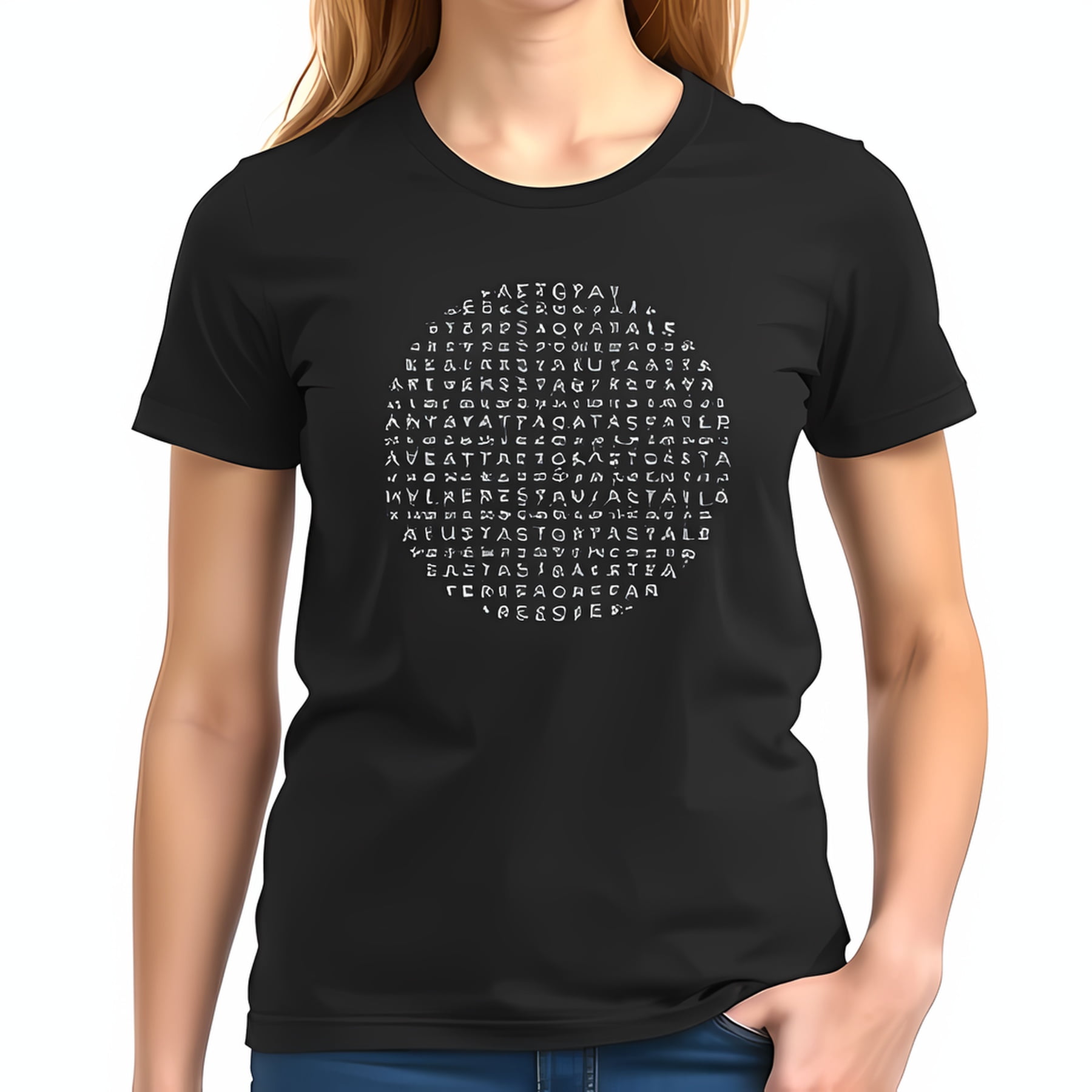 Code Black T-Shirt for Women - Short Sleeve Crew Neck with Intricate ...