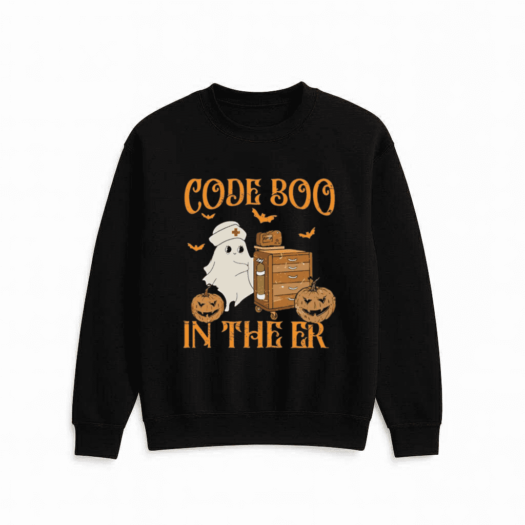 Code Boo ER Medical Nurse Humor Halloween Inspired Casual Everyday ...