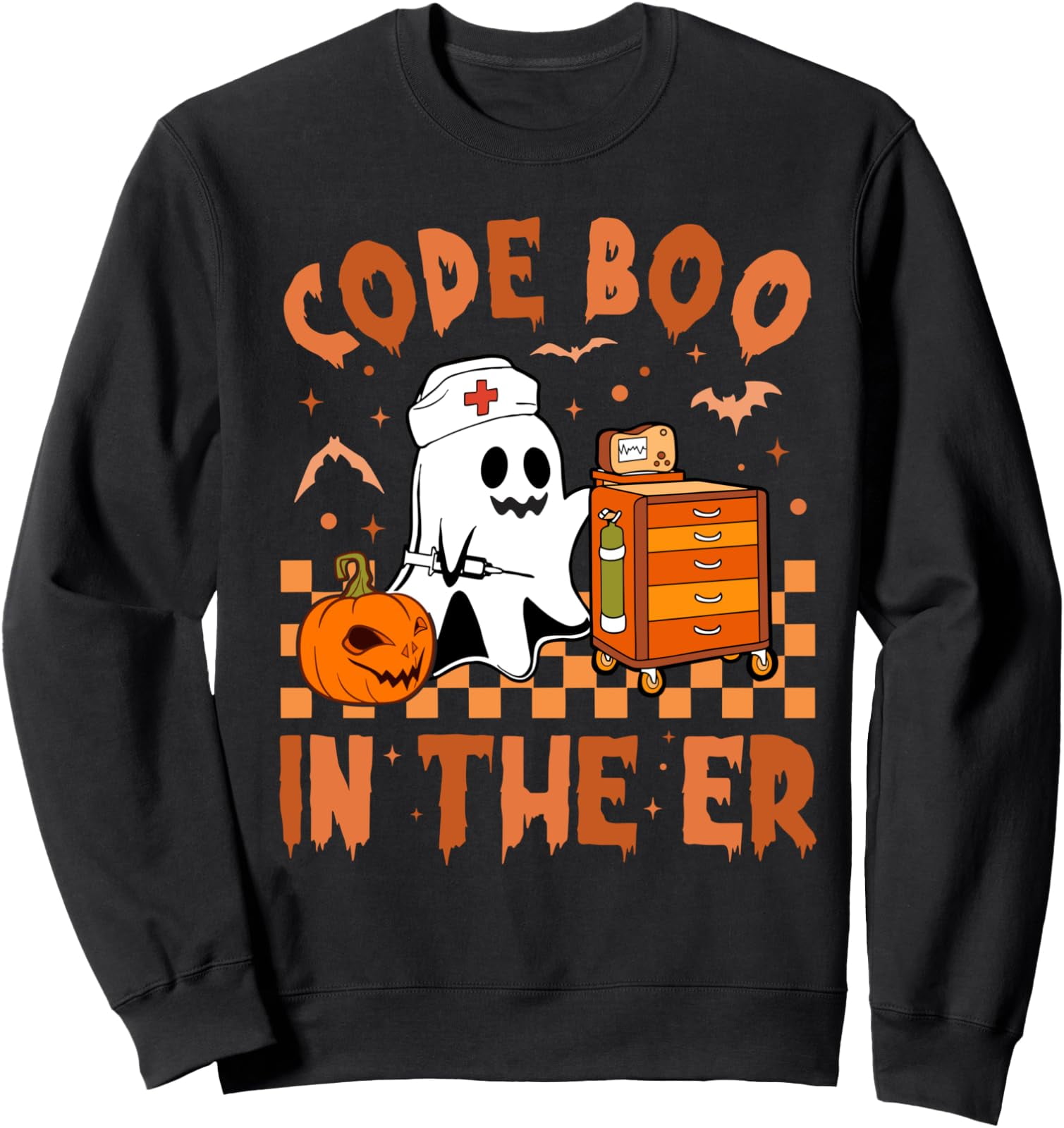 Code Boo In The ER Nurse Happy Holiday Ghost Nurse Emergency Sweatshirt ...