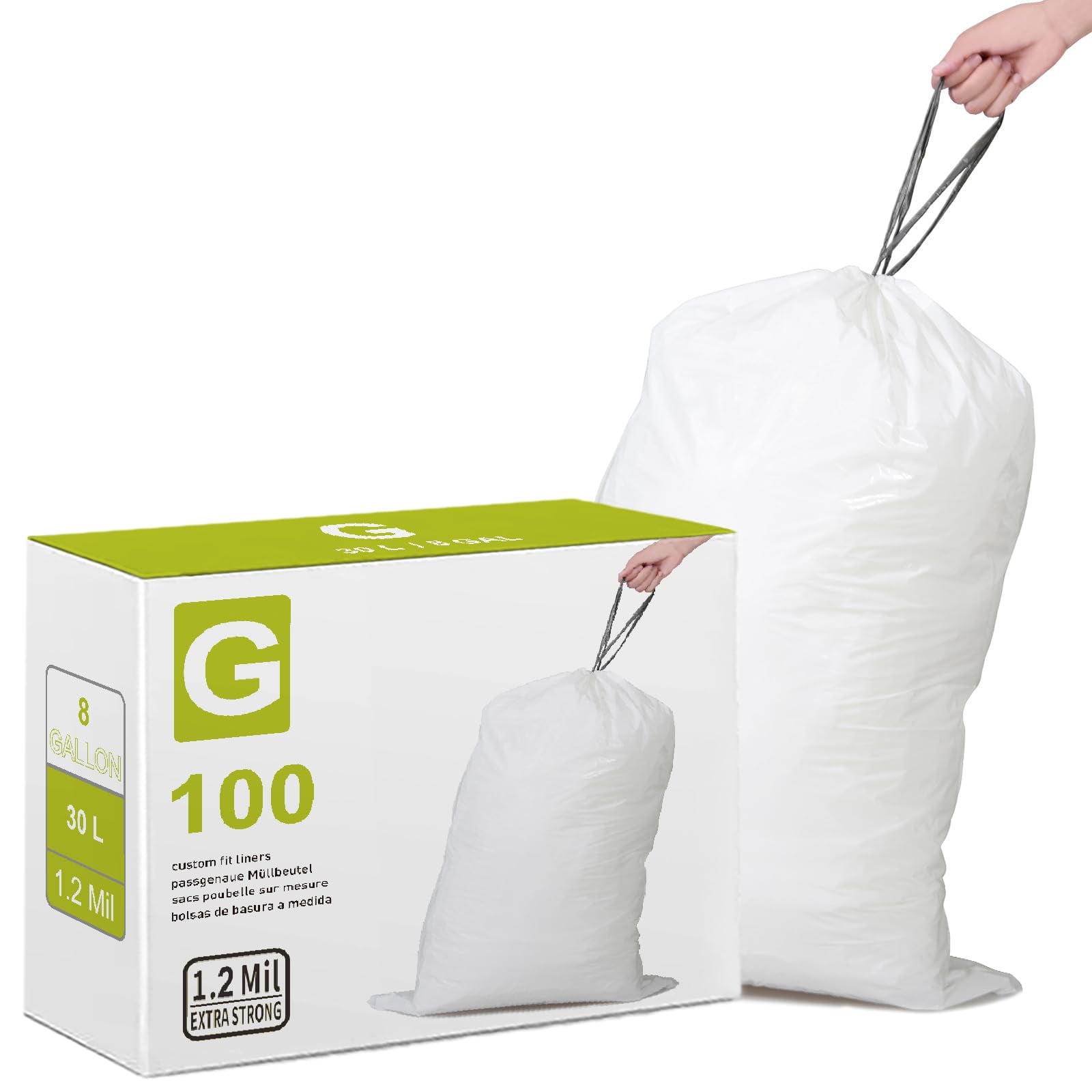 Code G 8 Gallon TSF6 Heavy Duty Drawstring Trash Bags 100 Count 1.2 Mil ...