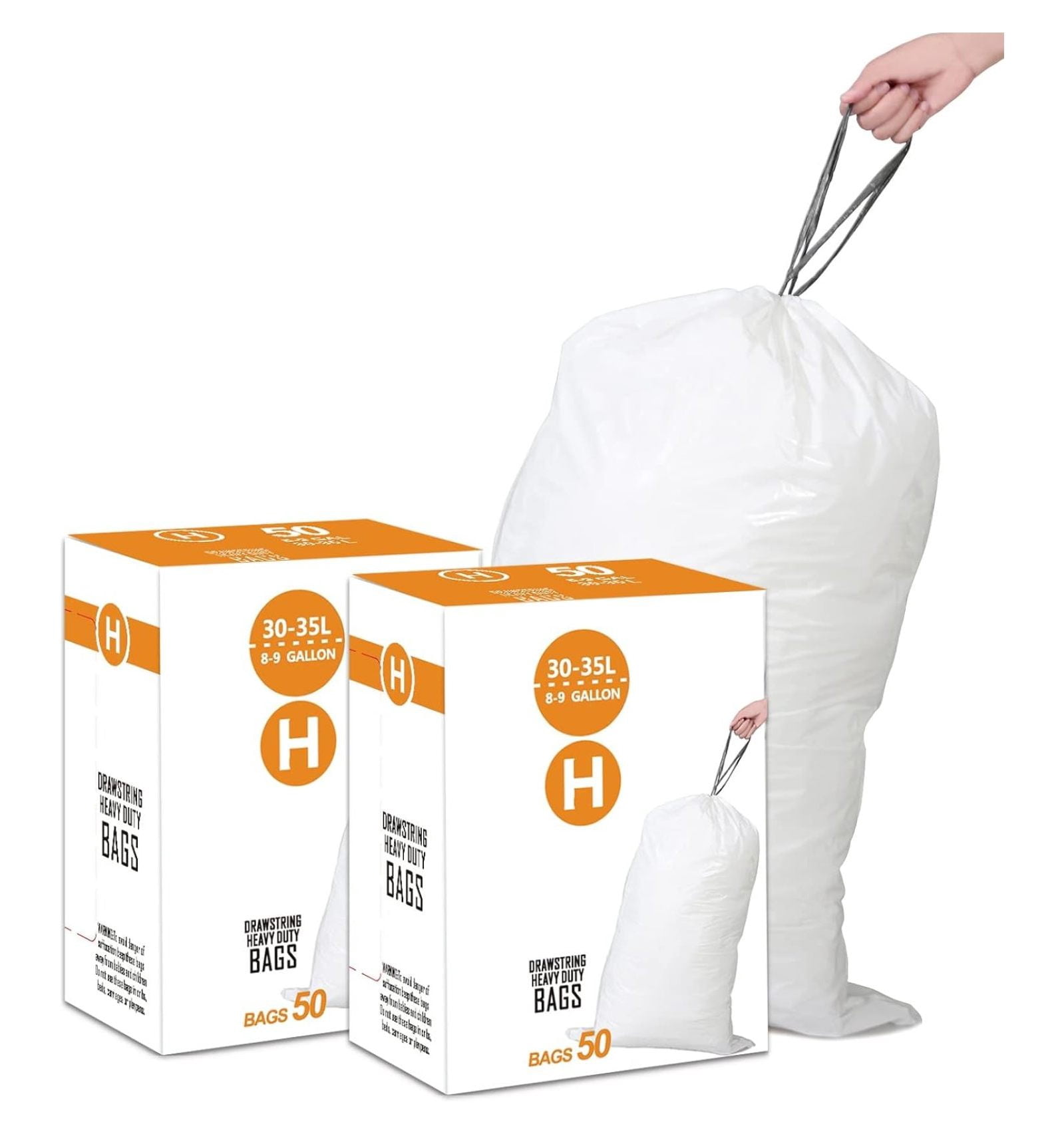 Code H 2 Packs(100 Count) 8-9 Gallon Heavy Duty Drawstring Plastic ...