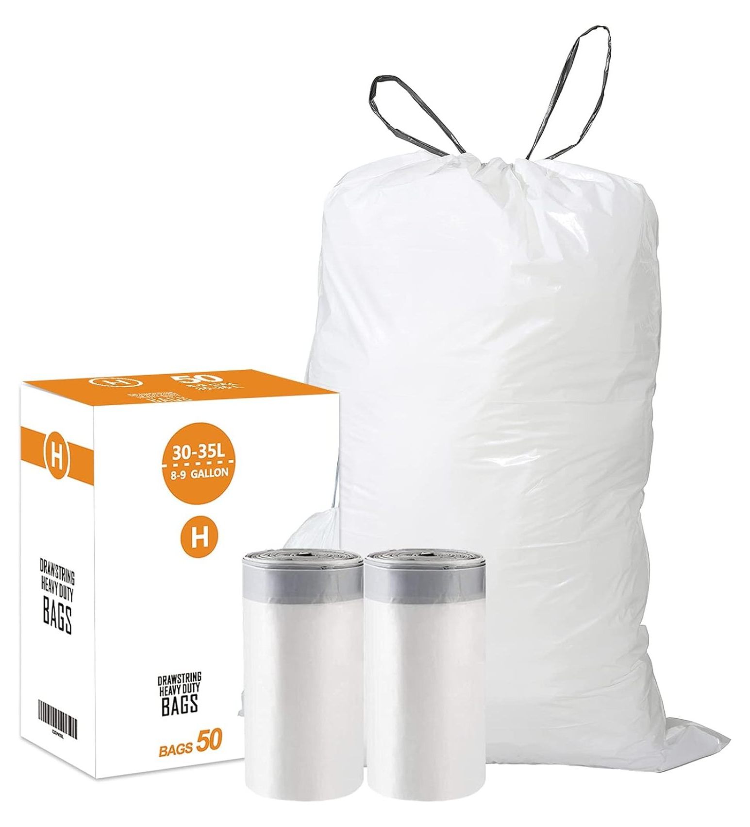 Code H (50 Count) 8-9 Gallon Heavy Duty Drawstring Plastic Trash Bags ...