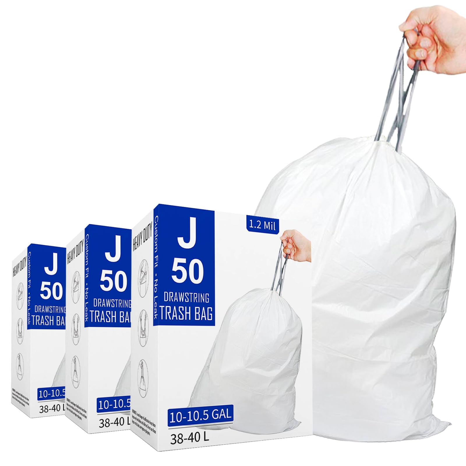Code J Trash Bags 10-10.5 Gallon Heavy Duty Drawstring, 150 Count 3 ...