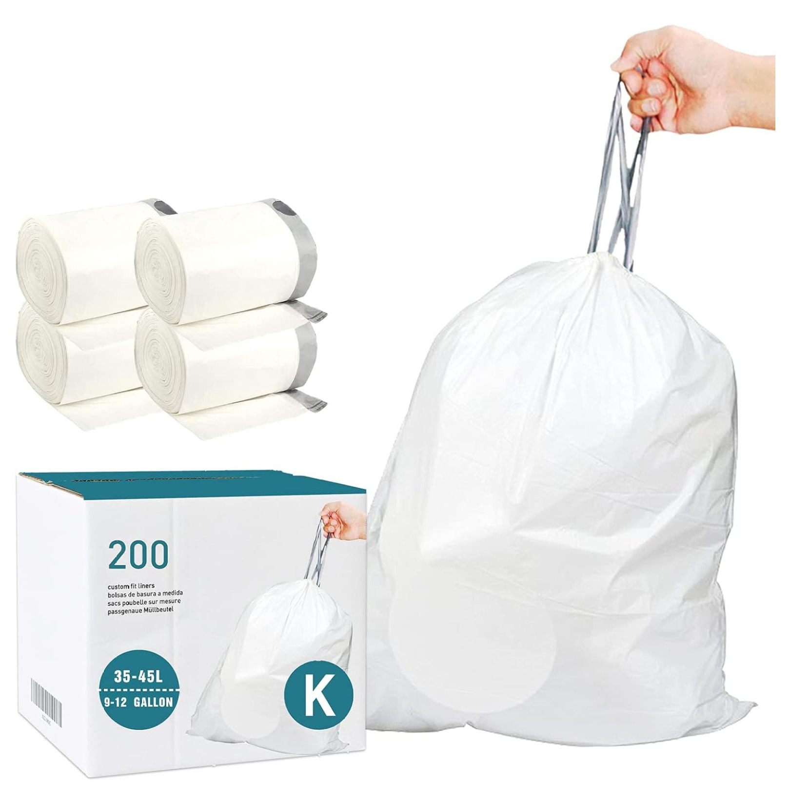 Code K (200 Count) 10 Gallon Heavy Duty Drawstring Plastic Trash Bag 1.2 Mil | Compatible with ...