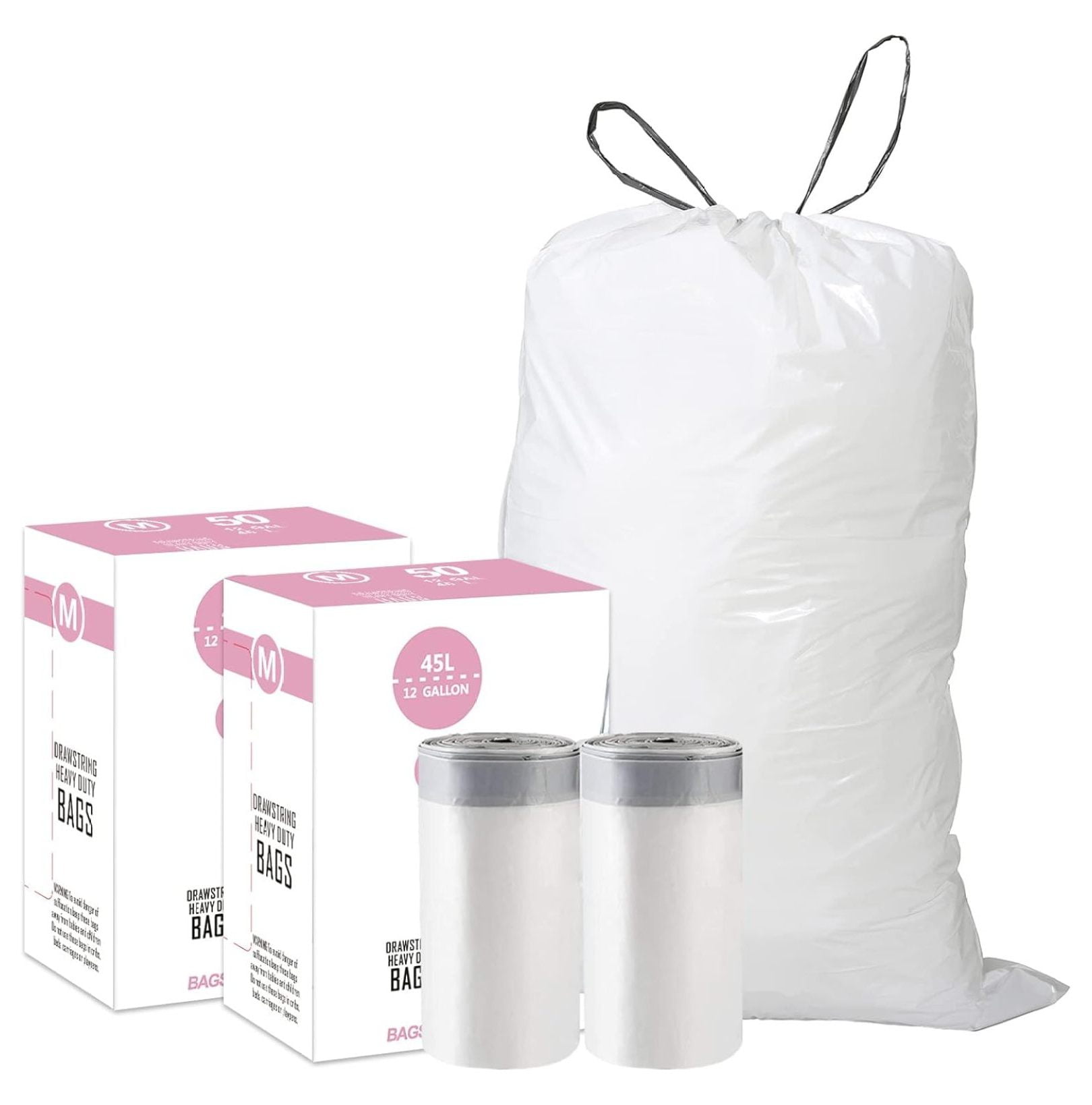 Code M 2Packs (100 Count tatol) 12 Gallon Heavy Duty Drawstring Trash ...