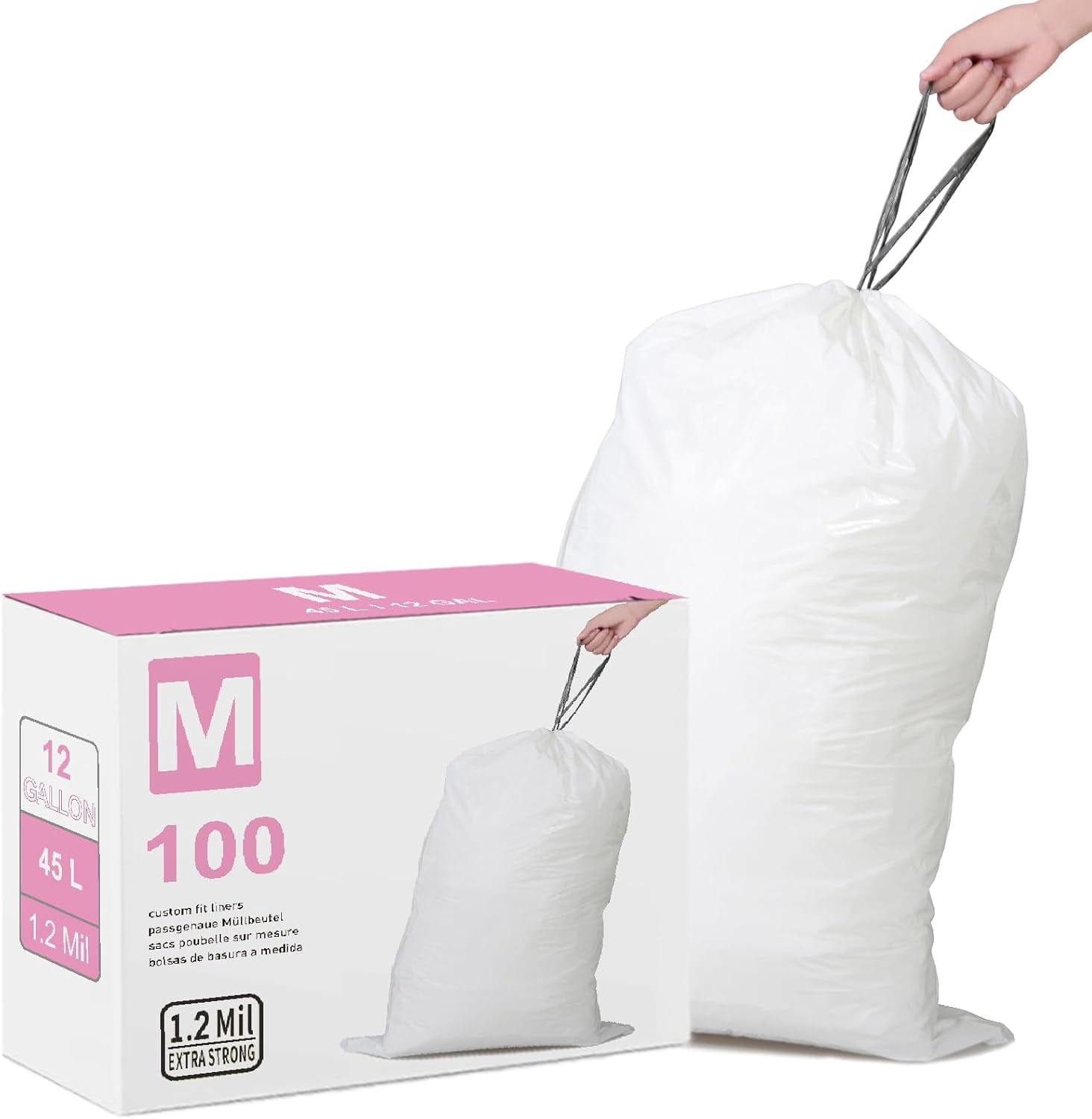 Code M Drawstring Trash Bags 100 Count 1.2 Mil THICK Compatible with ...