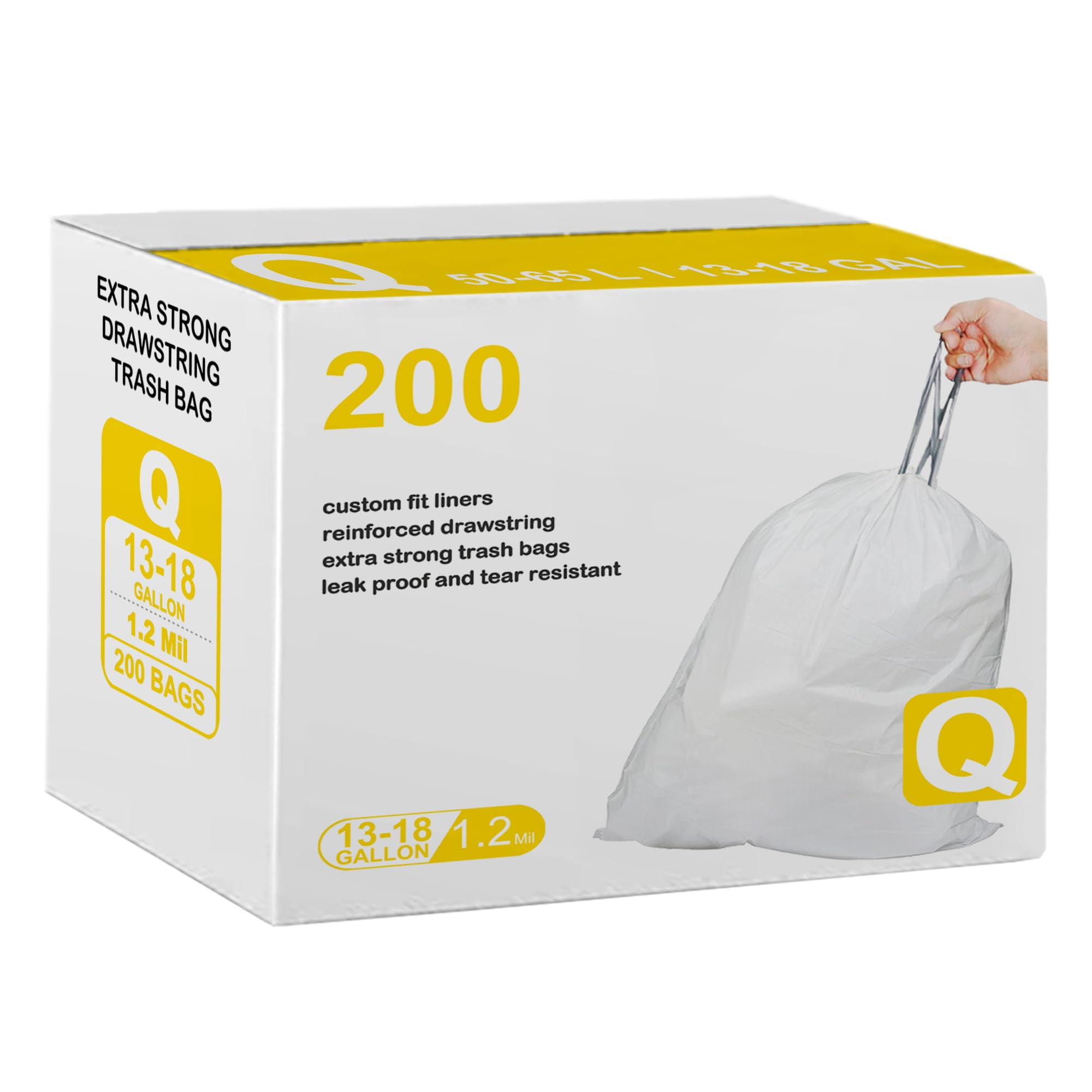 Code Q 200 Count TSF6 Drawstring Trash Bags 1.2 Mil THICK Heavy Duty ...