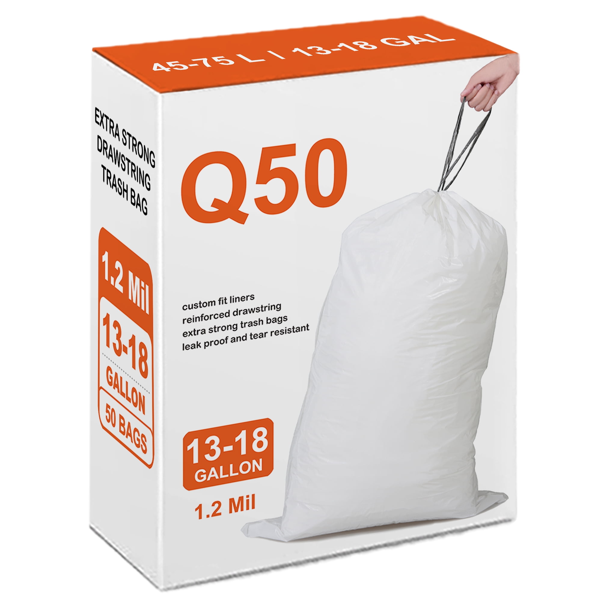 Code Q (50 Count) Trash Bags Compatible with Code Q | White Drawstring ...