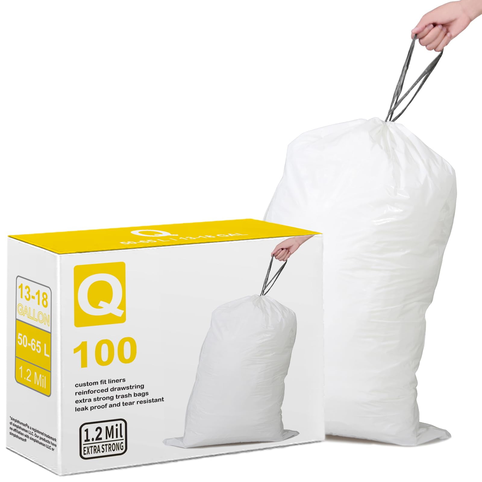 Code Q Heavy Duty TSF6 Trash Bags 100 Count 1.2 Mil THICK Compatible with simplehuman Code Q ...