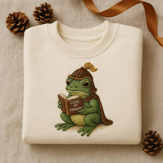 Code of Chivalry Frog Embroidered Sweatshirt, Bookworm Knight Toad ...
