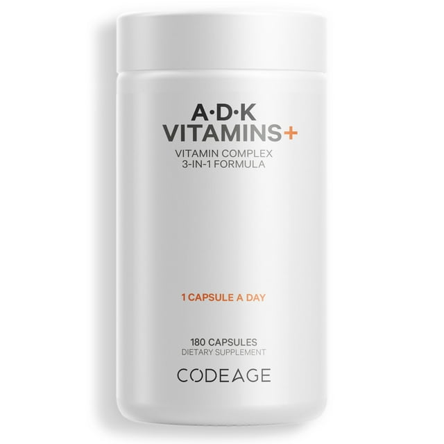 Codeage ADK Vitamins, 180 Vegan Capsules, 6-Month Supply, Vitamin A, D3 ...