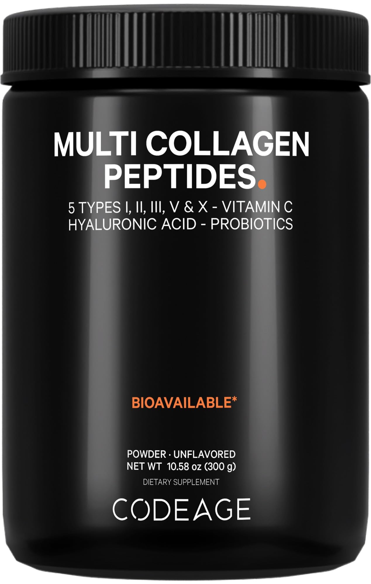 Codeage Multi Collagen Peptides Powder + Probiotics Black Edition, Vitamin C, Hyaluronic Acid ...