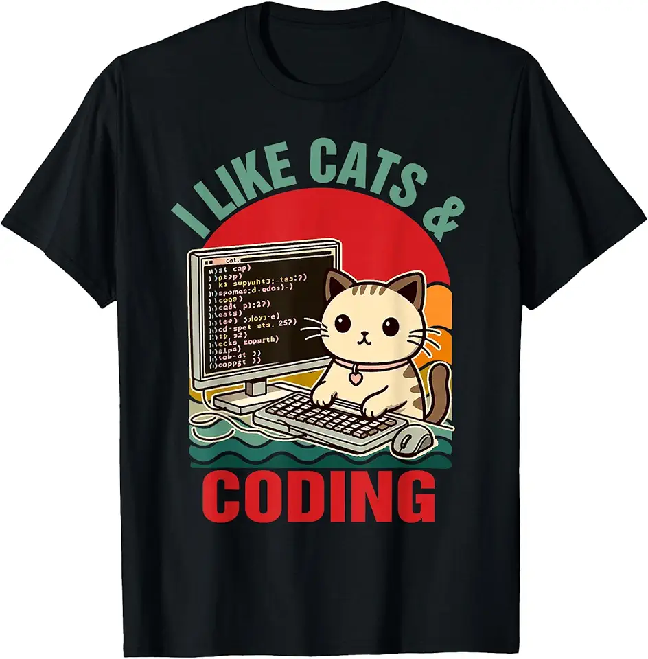 Coder Programmer Cat Lover Cat Dad I Like Cats & Coding T-Shirt ...