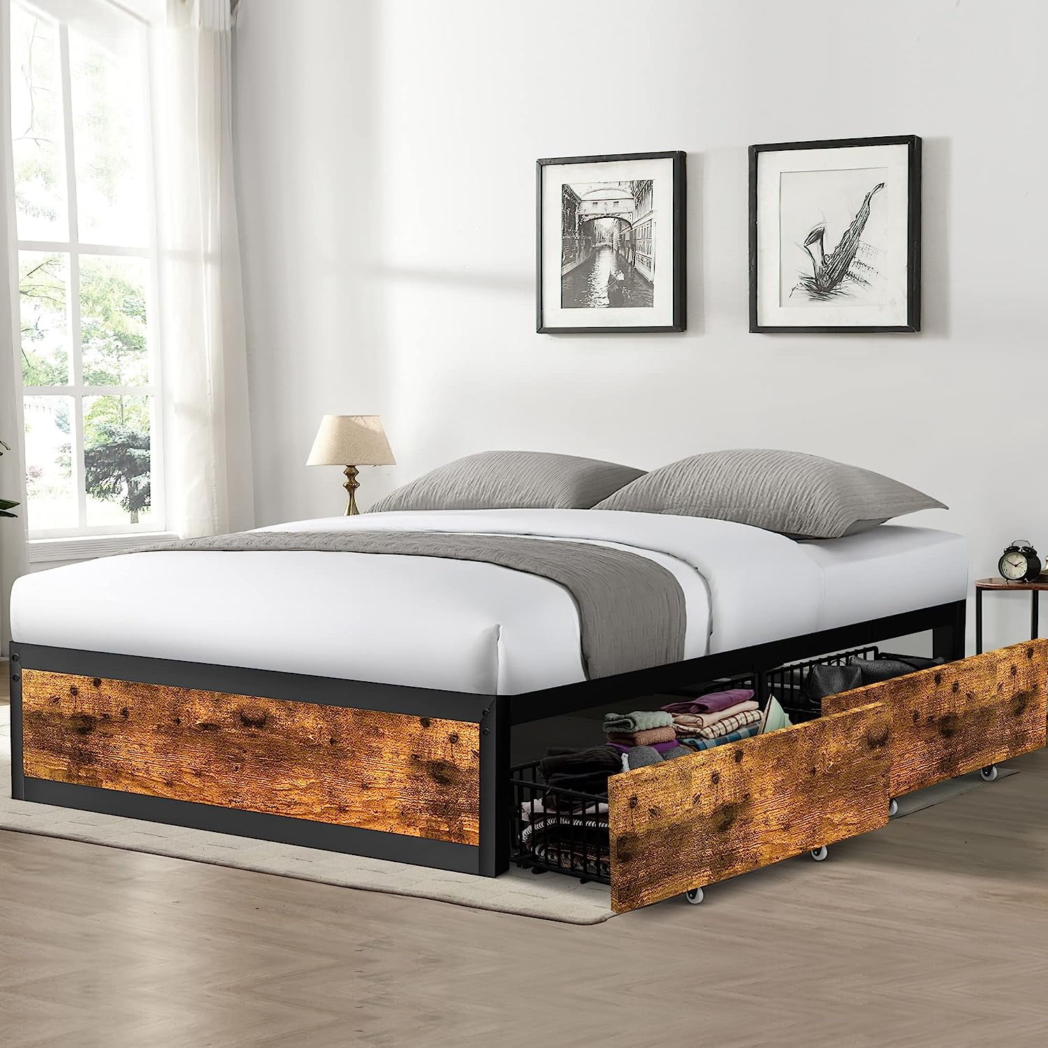 Codesfir Queen Bed Frame with Headboard and Footboard Heavy Duty ...