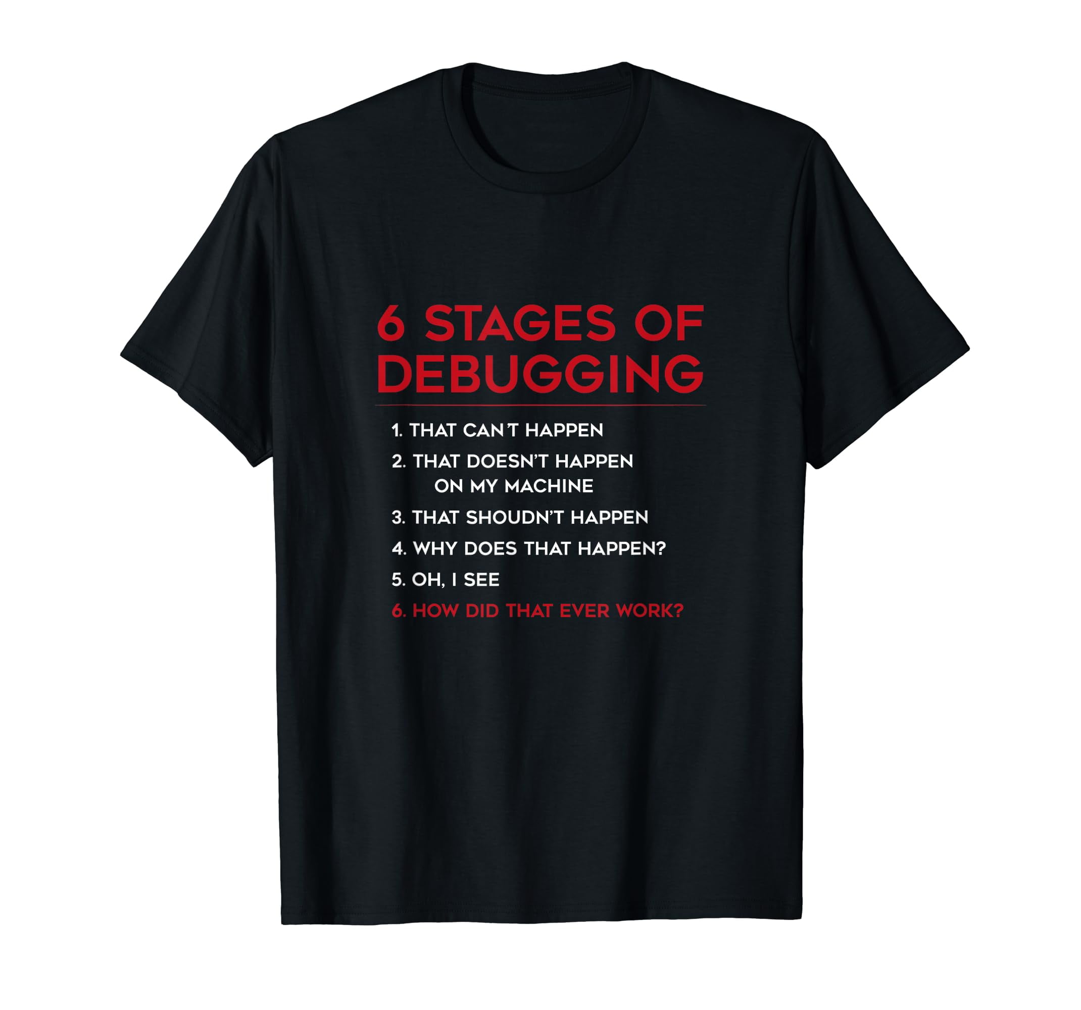 Coding 6 Stages Of Debugging Bug Computer Programmer T Shirt