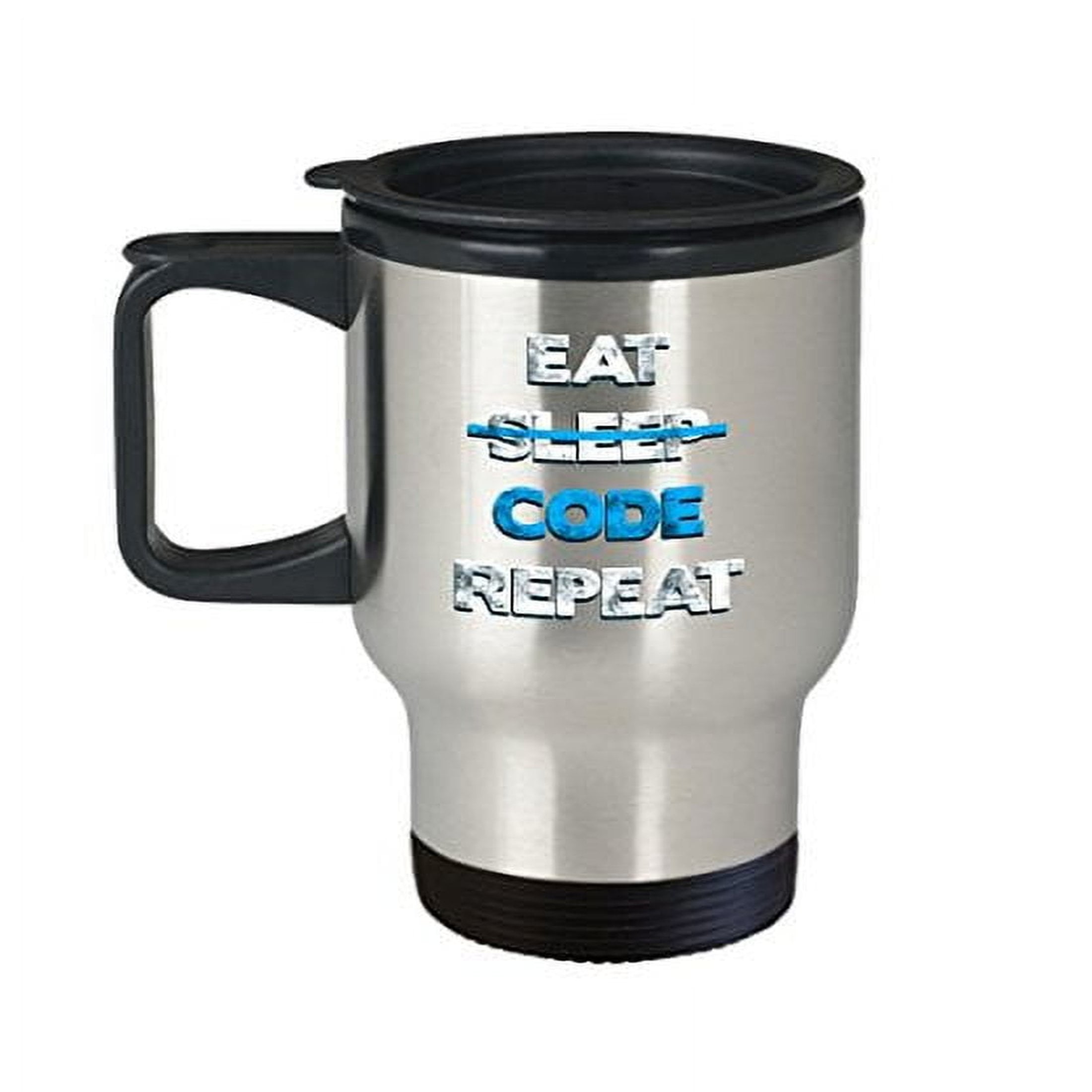 Coding Travel Mug - Eat Sleep Code Repeat - Gifts for Programmers - 14 oz Stainless Steel Coffee ...