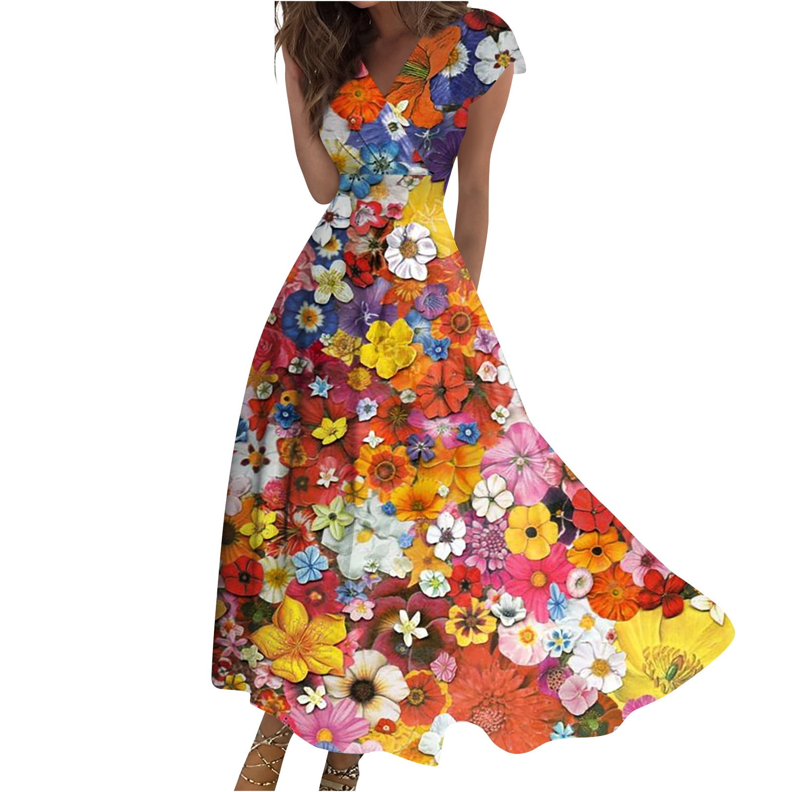 Codres Maxi Dresses for Women 2025 V Neck Summer Beach Vacation Dresses Fashion Casual - Walmart.com