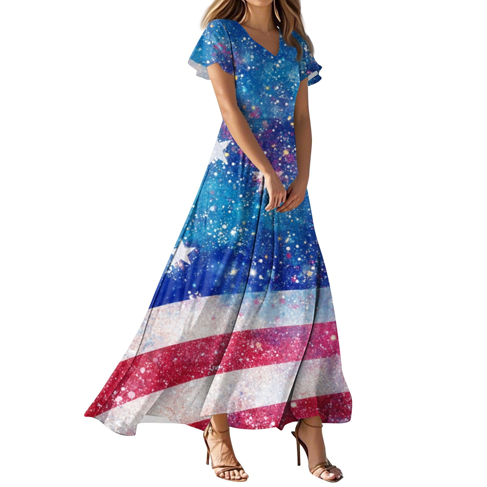 Codres Maxi Dresses for Women 2025 V Neck Summer Beach Vacation Flowy Dress Fashion Casual ...