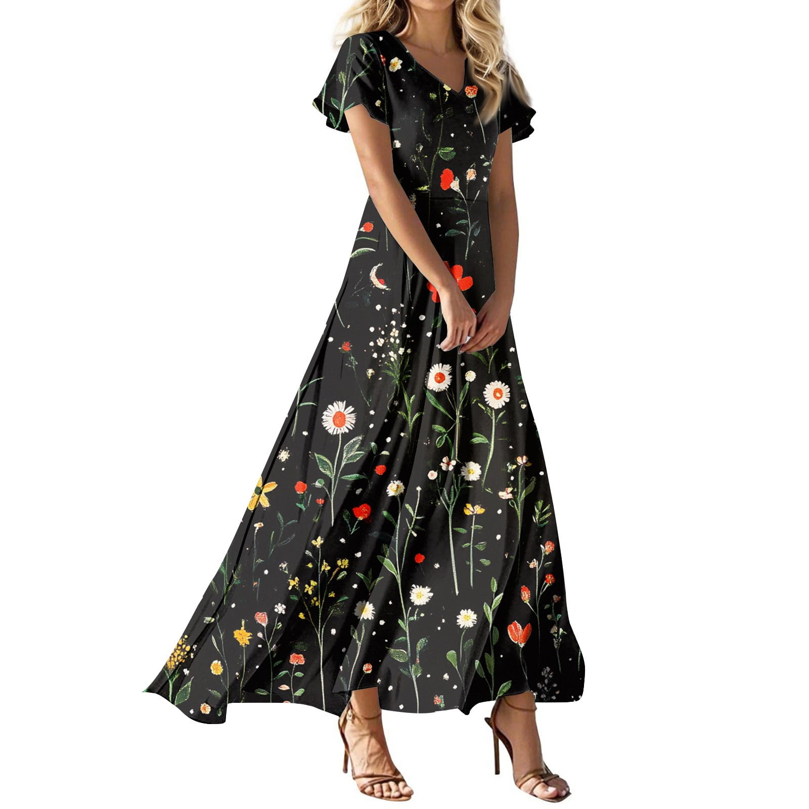 Codres Maxi Dresses for Women 2025 V Neck Summer Beach Vacation Flowy Dress Fashion Casual ...