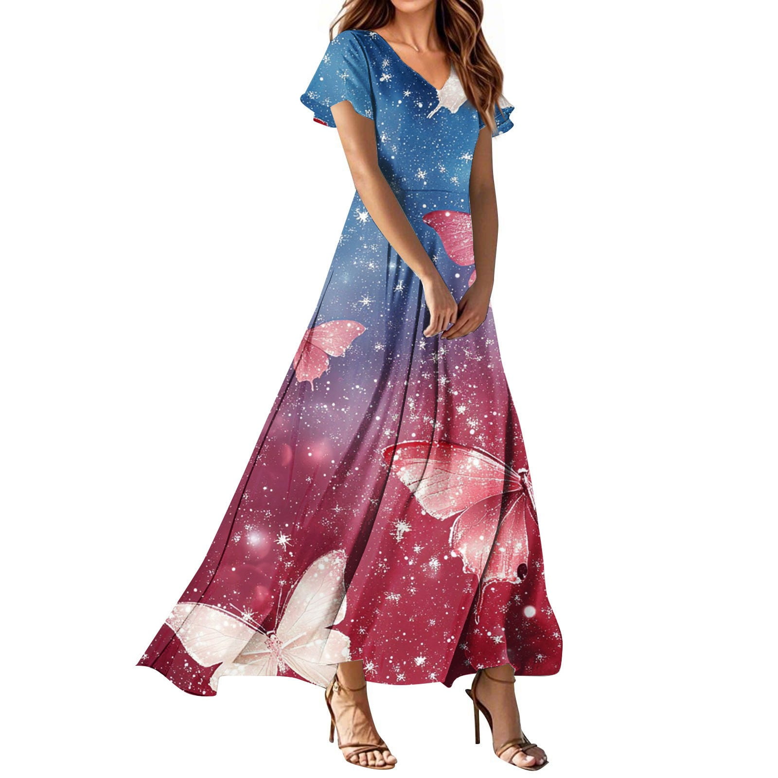 Codres Maxi Dresses for Women 2025 V Neck Summer Beach Vacation Flowy Dress Fashion Casual ...