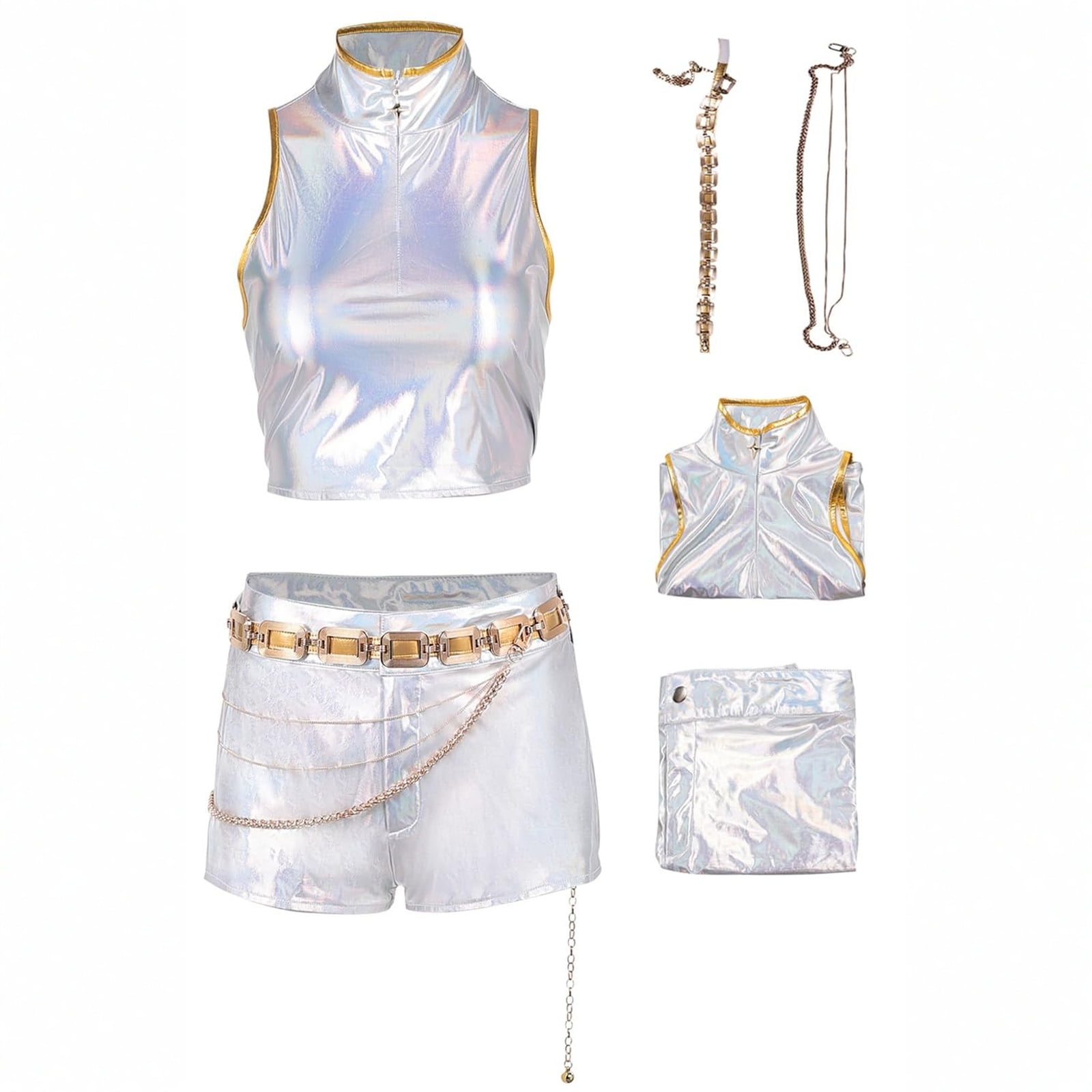 Codres Singer Costume for Women – Silver Shiny Crop Top and Shorts Set ...