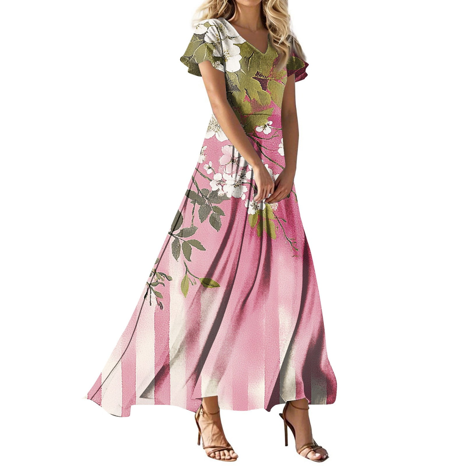 Codres Summer Beach Dresses for Women 2025 V Neck Flowy Maxi Dress Fashion Casual - Walmart.com