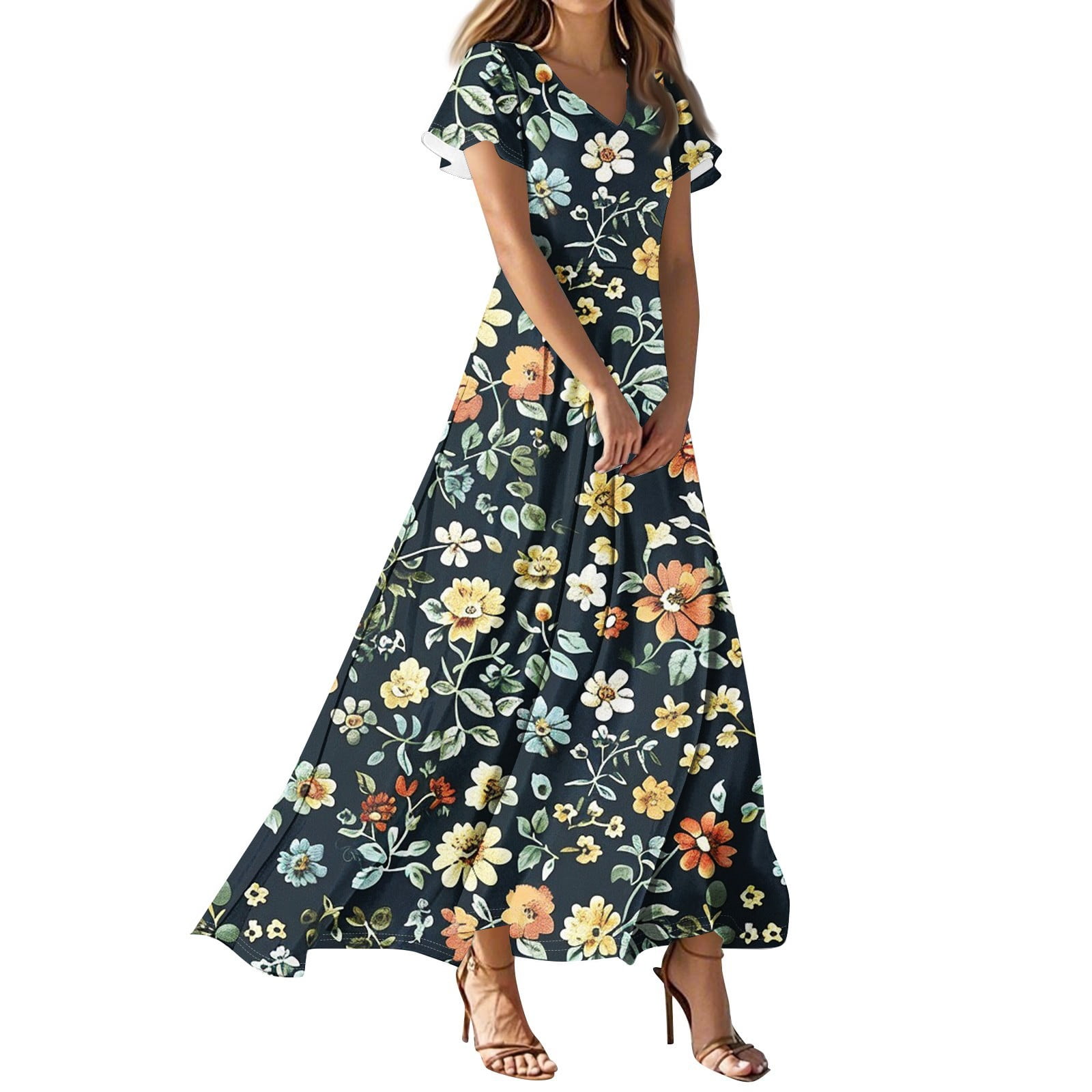 Codres Summer Beach Dresses for Women 2025 V Neck Flowy Maxi Dress Fashion Casual - Walmart.com