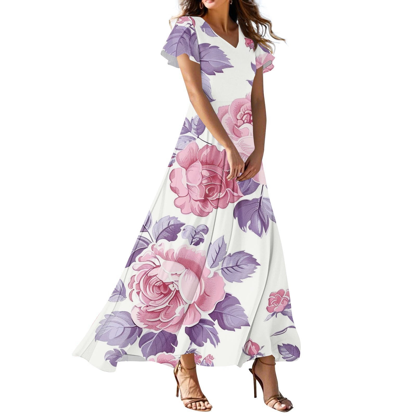 Codres Summer Beach Dresses for Women 2025 V Neck Flowy Maxi Dress Fashion Casual - Walmart.com