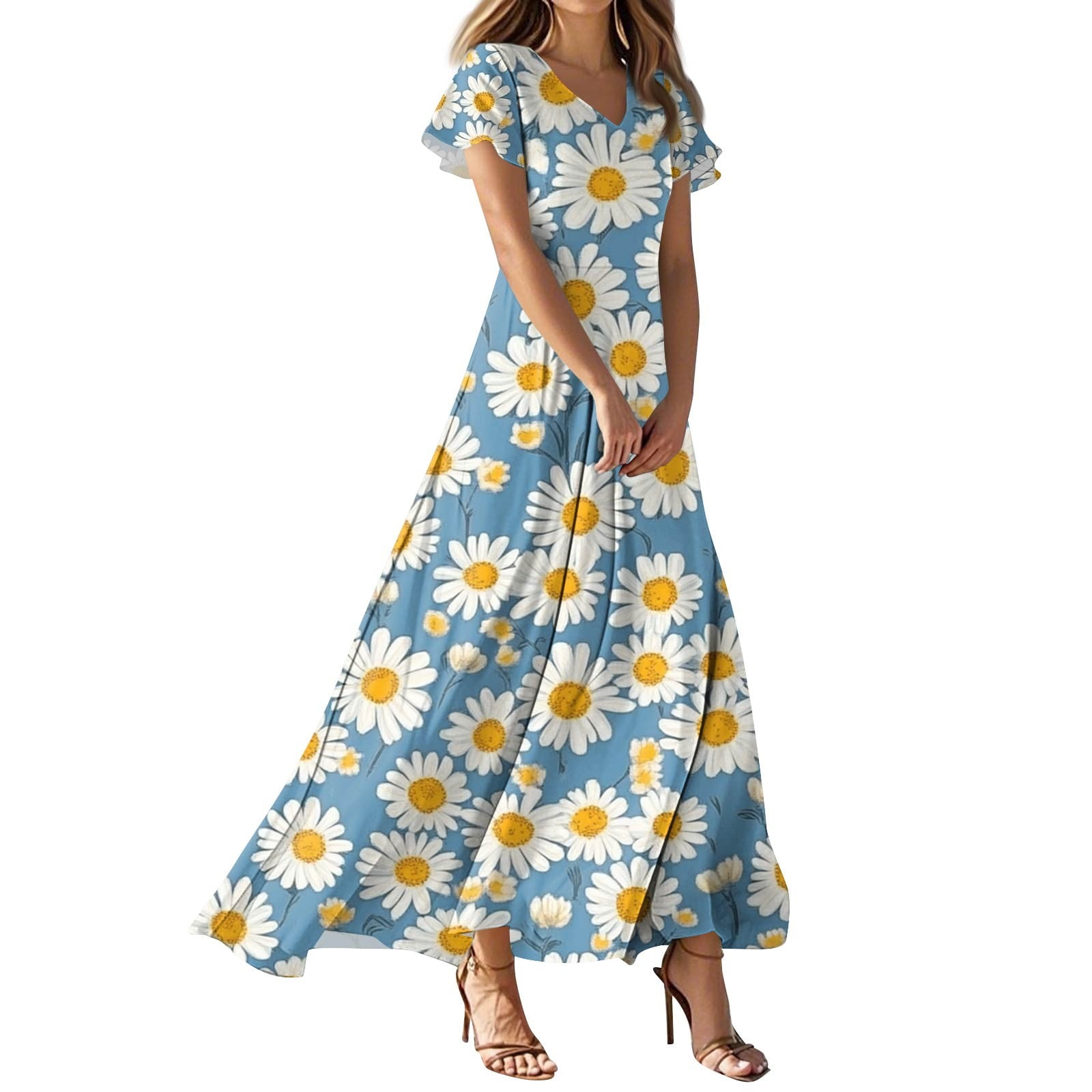 Codres Summer Beach Dresses for Women 2025 V Neck Flowy Maxi Dress Fashion Casual - Walmart.com