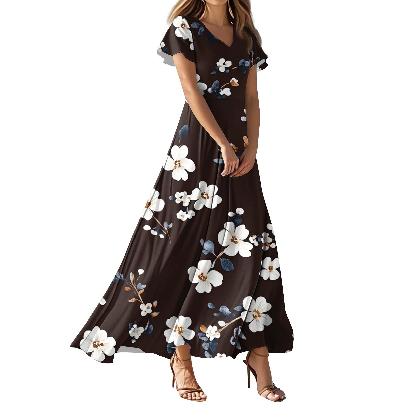 Codres Summer Beach Dresses for Women 2025 V Neck Flowy Maxi Dress Fashion Casual - Walmart.com