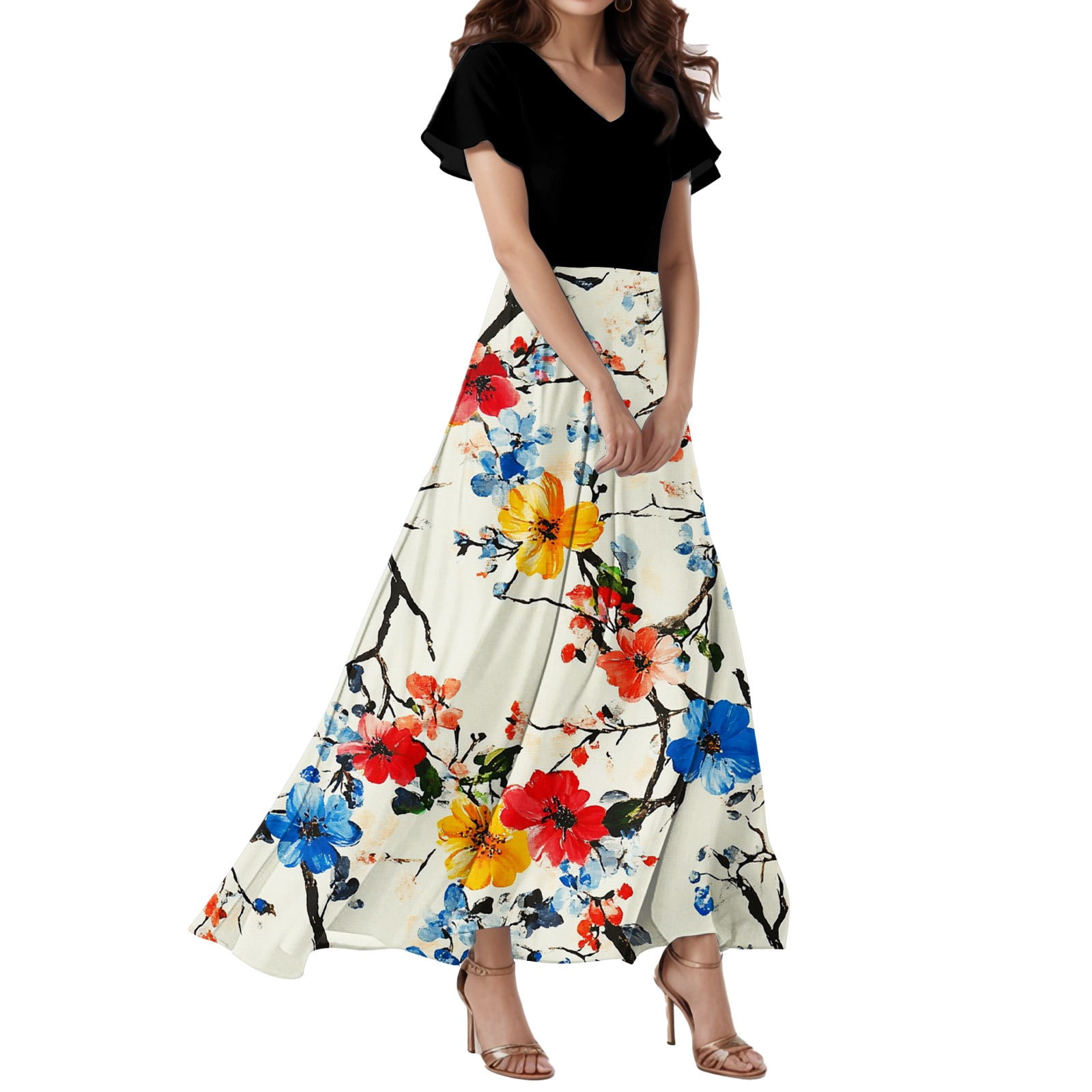 Codres Summer Beach Dresses for Women 2025 V Neck Flowy Maxi Dress Fashion Casual - Walmart.com