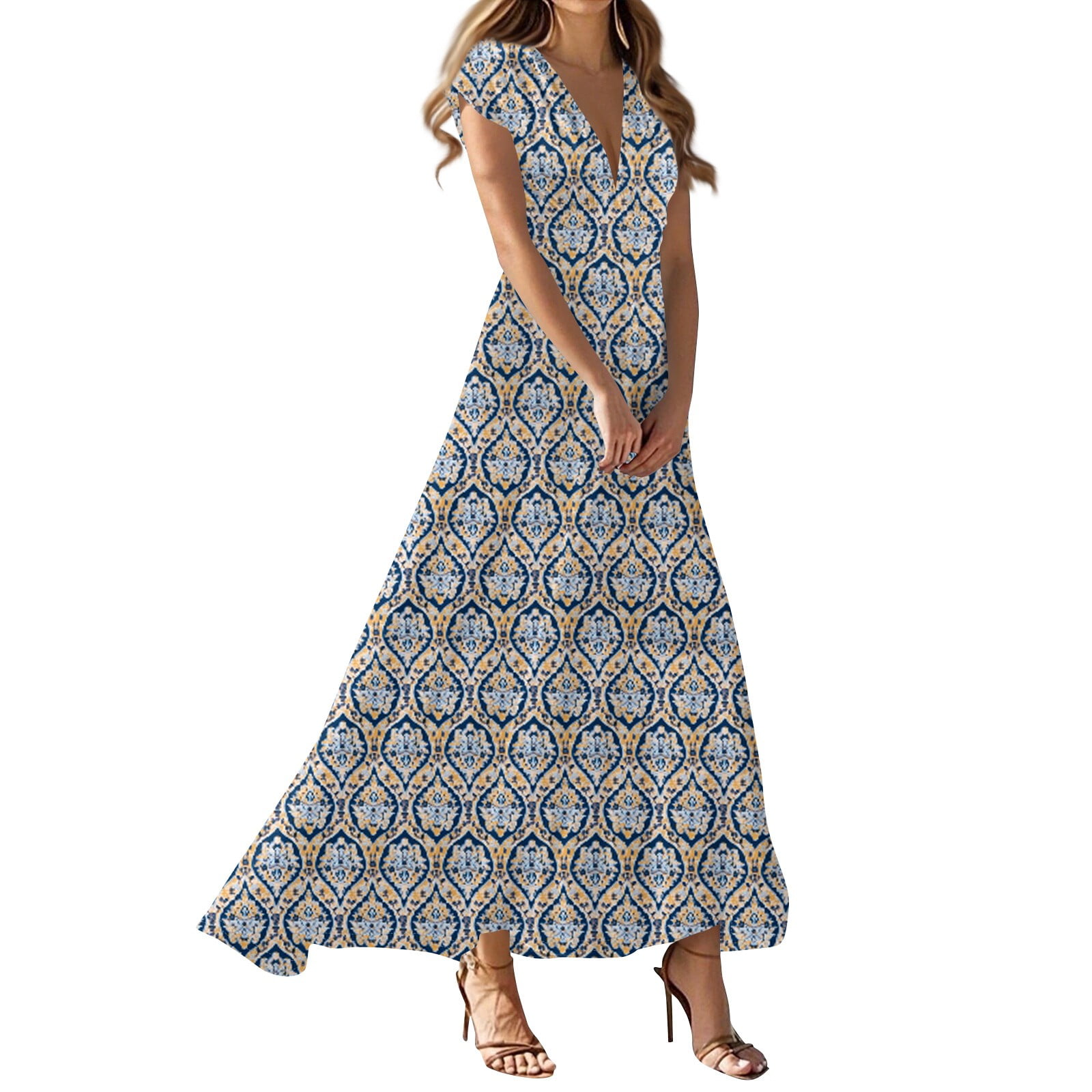 Codres Summer Beach Dresses for Women 2025 V Neck Waist Maxi Dress Fashion Casual - Walmart.com