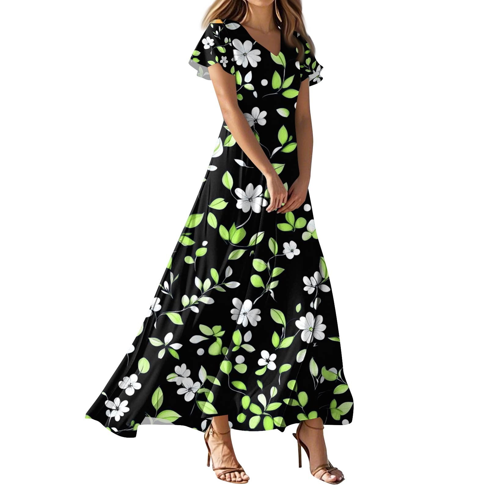 Codres Vacation Dresses for Women 2025 V Neck Summer Beach Flowy Maxi Dress Fashion Casual ...